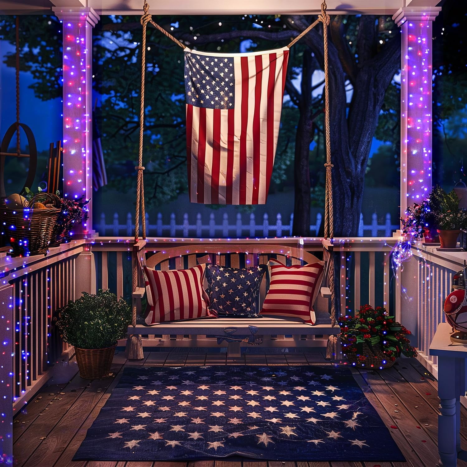 YTGRF-4 Pack 50LED Red White Blue Fairy Lights Battery Operated for 4th ...