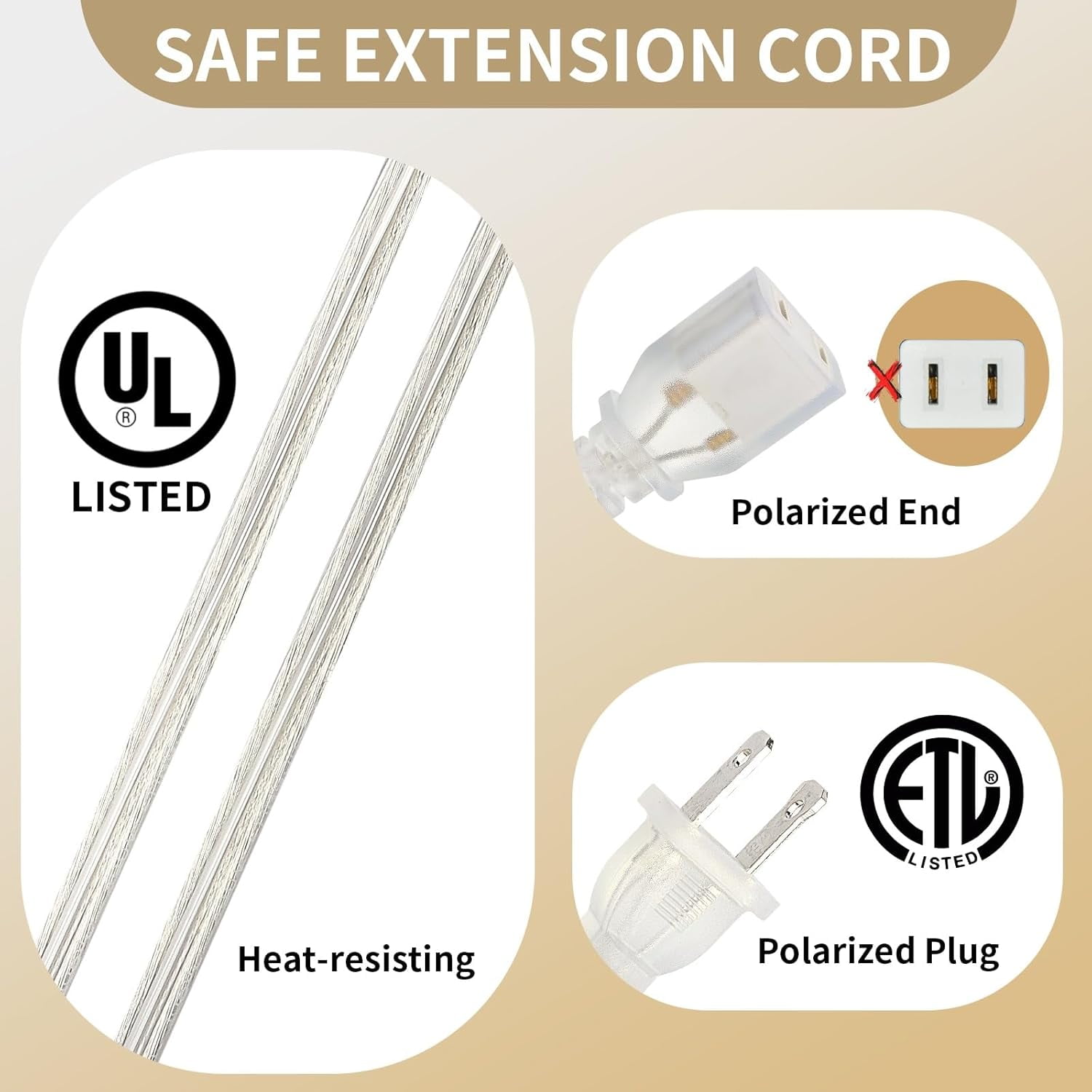 YTGRF-4ft Clear Extension Cord 2 Pack, UL/ETL Certified 2 Prong Short ...