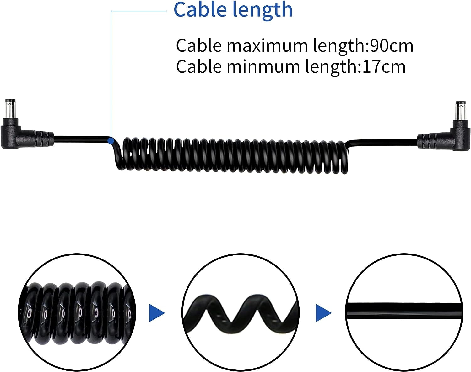 YTGRF-5.5mm x 2.1mm DC Power Extension Cable 12V DC Right Angle Coiled ...