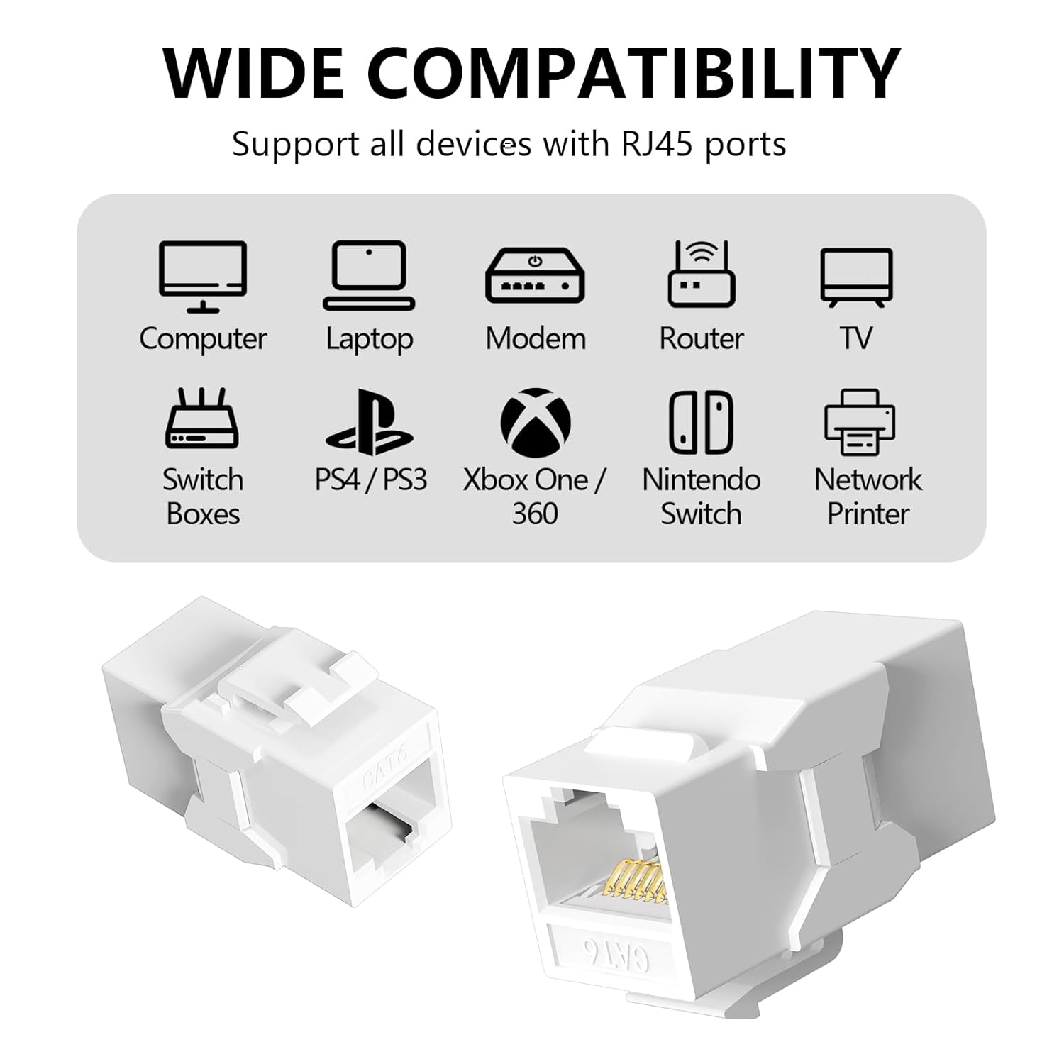 YTGRF-5 Pack RJ45 Cat6 Keystone Couplers, Female to Female Inline ...