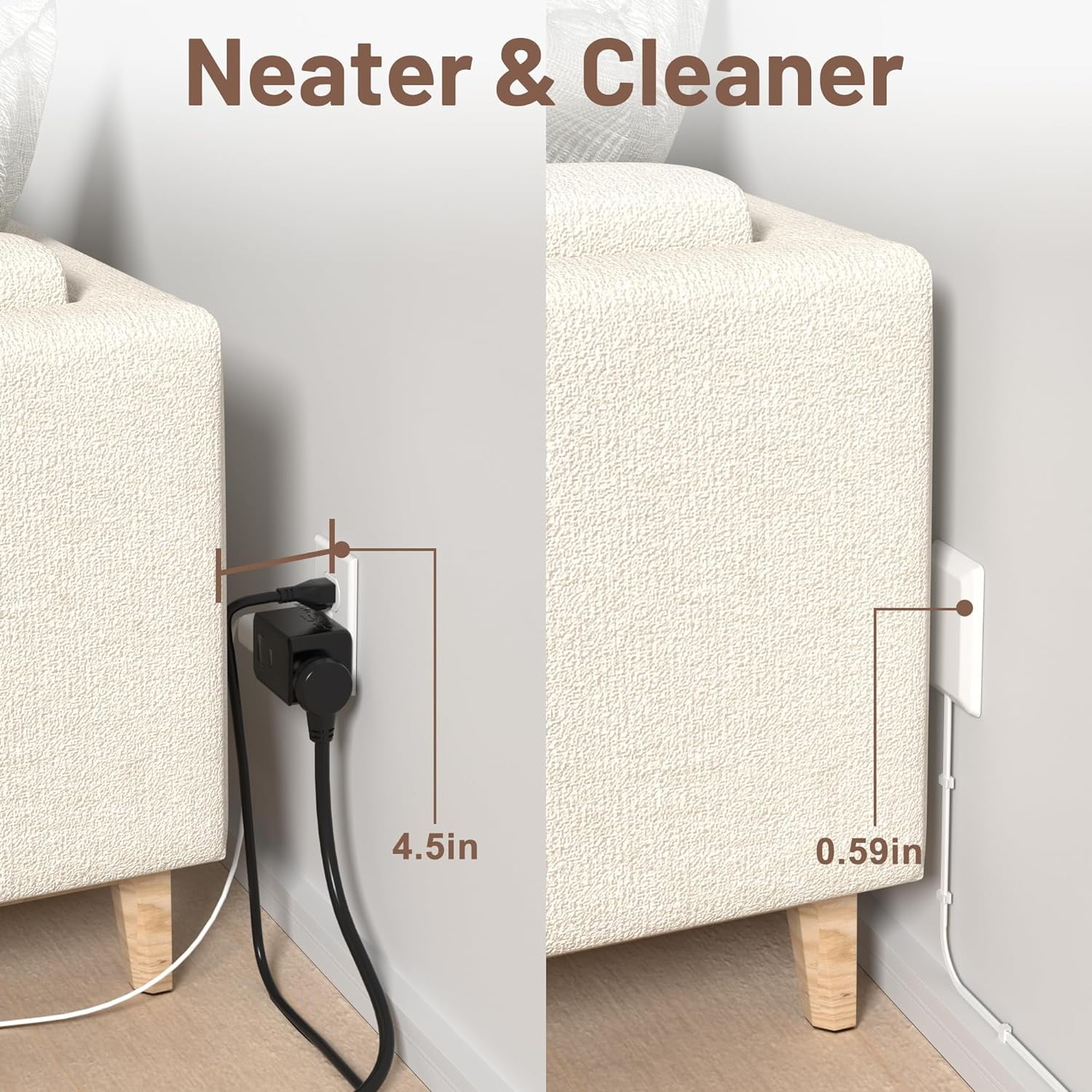 YTGRF-5FT Flat Extension Cord Ultra Thin Outlet Concealer with Cord ...