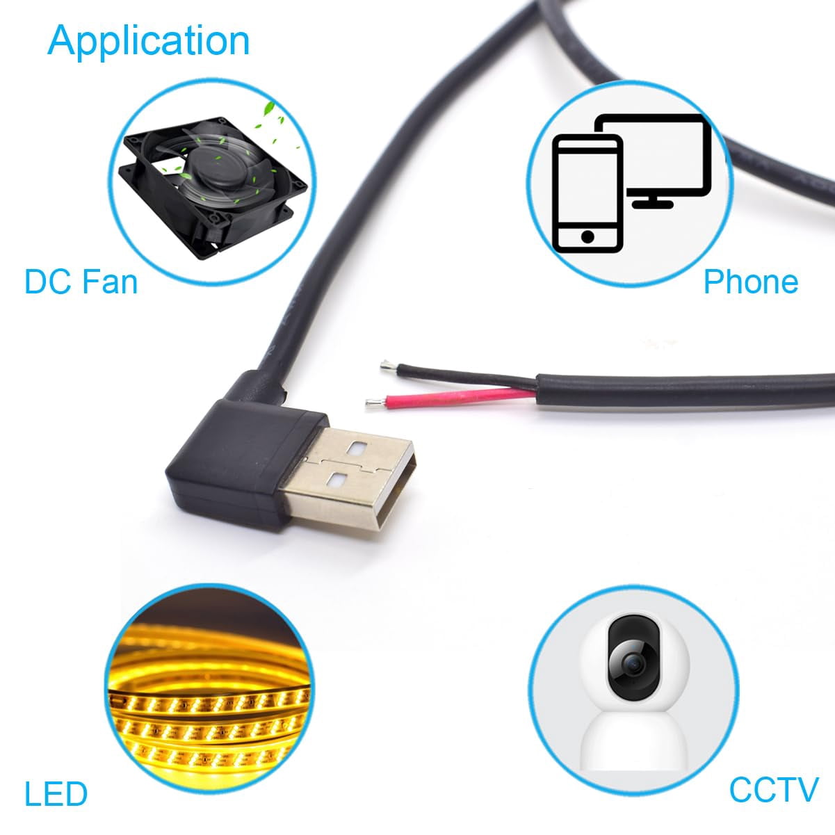 YTGRF-5PCS USB Pigtail 2 Wire Cable,22AWG 1M/3.3FT USB 2.0 Male 90 ...