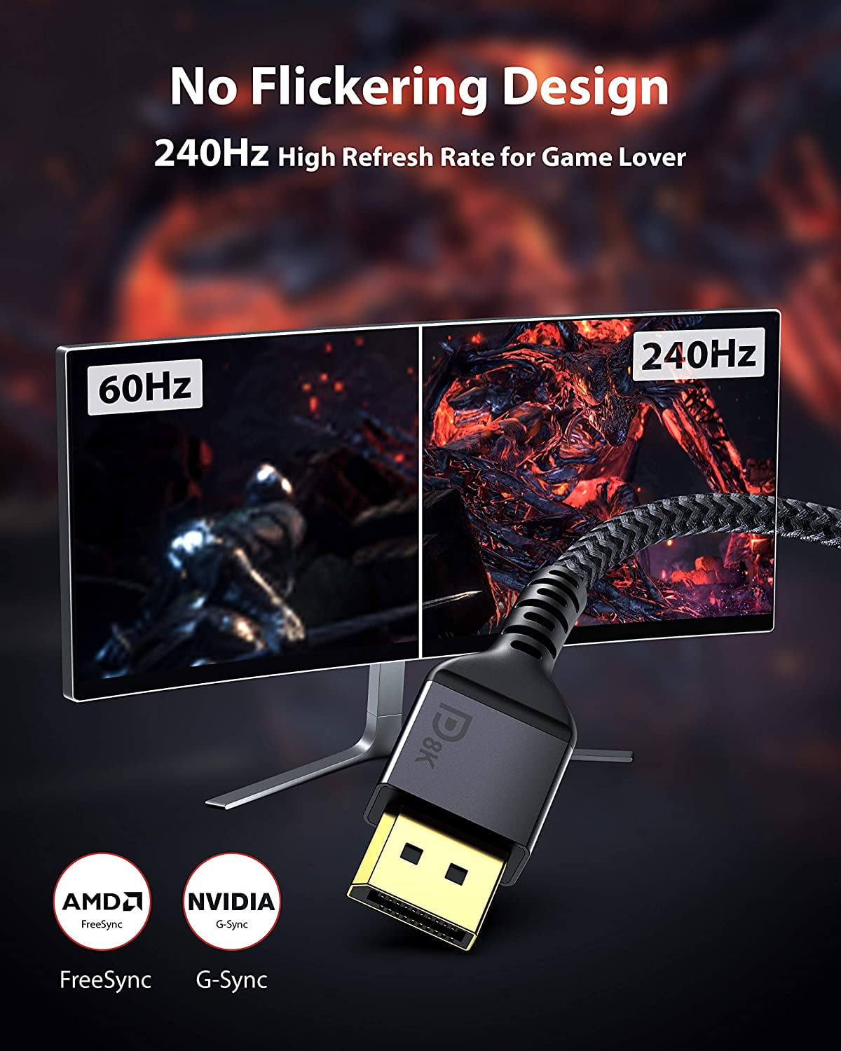 YTGRF-8K DisplayPort Cable 1.4, 2M (8K@60Hz, 4K@240Hz, 2K@144Hz) HBR3 ...
