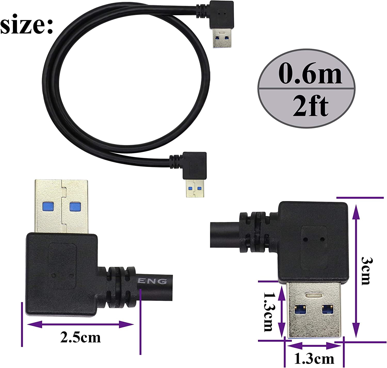 YTGRF-90 Degree 3.0 A USB Cable Left & Right Angle USB 3.0 A to A Male ...