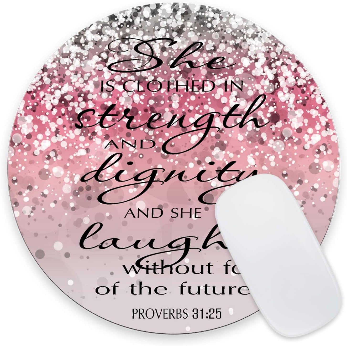 YTGRF-Bible Verse Pink Sparkles Glitter Pattern Round Mouse Pad ...