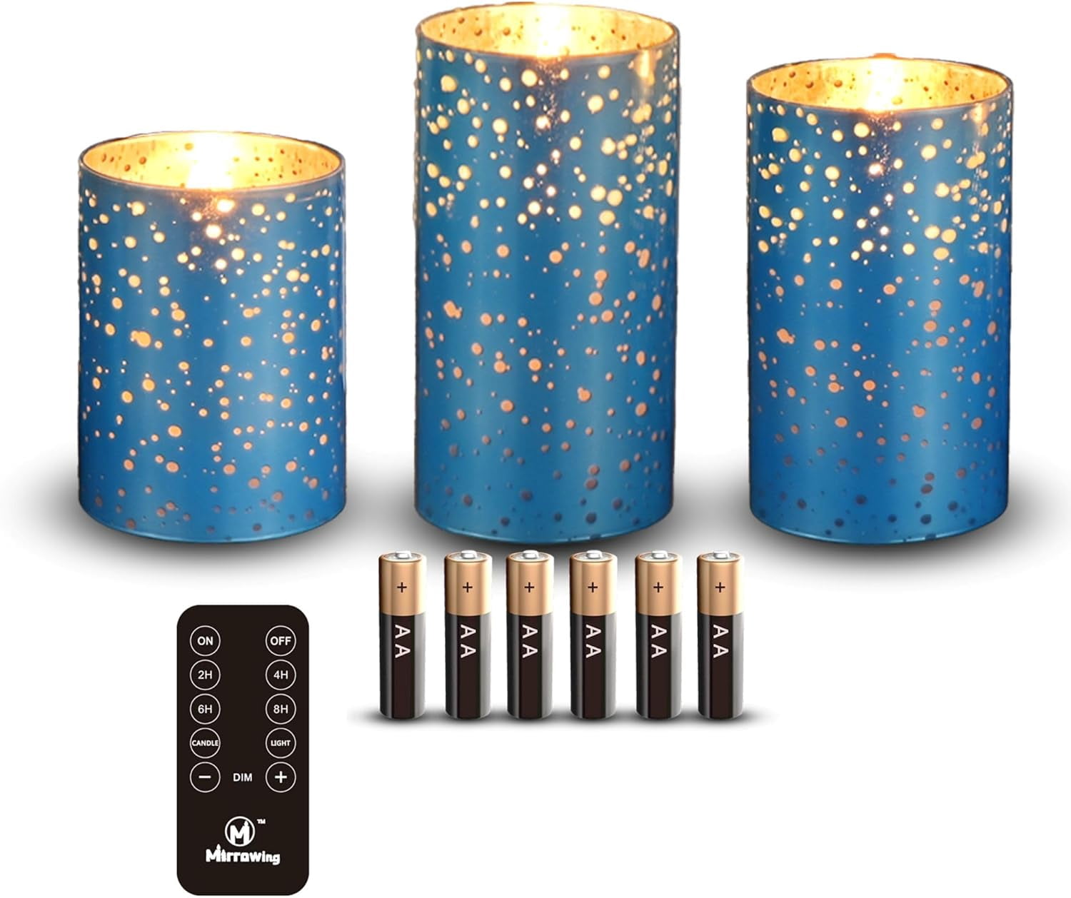 YTGRF-Blue Mercury Glass Flameless LED Candles, Set of 3 Battery ...