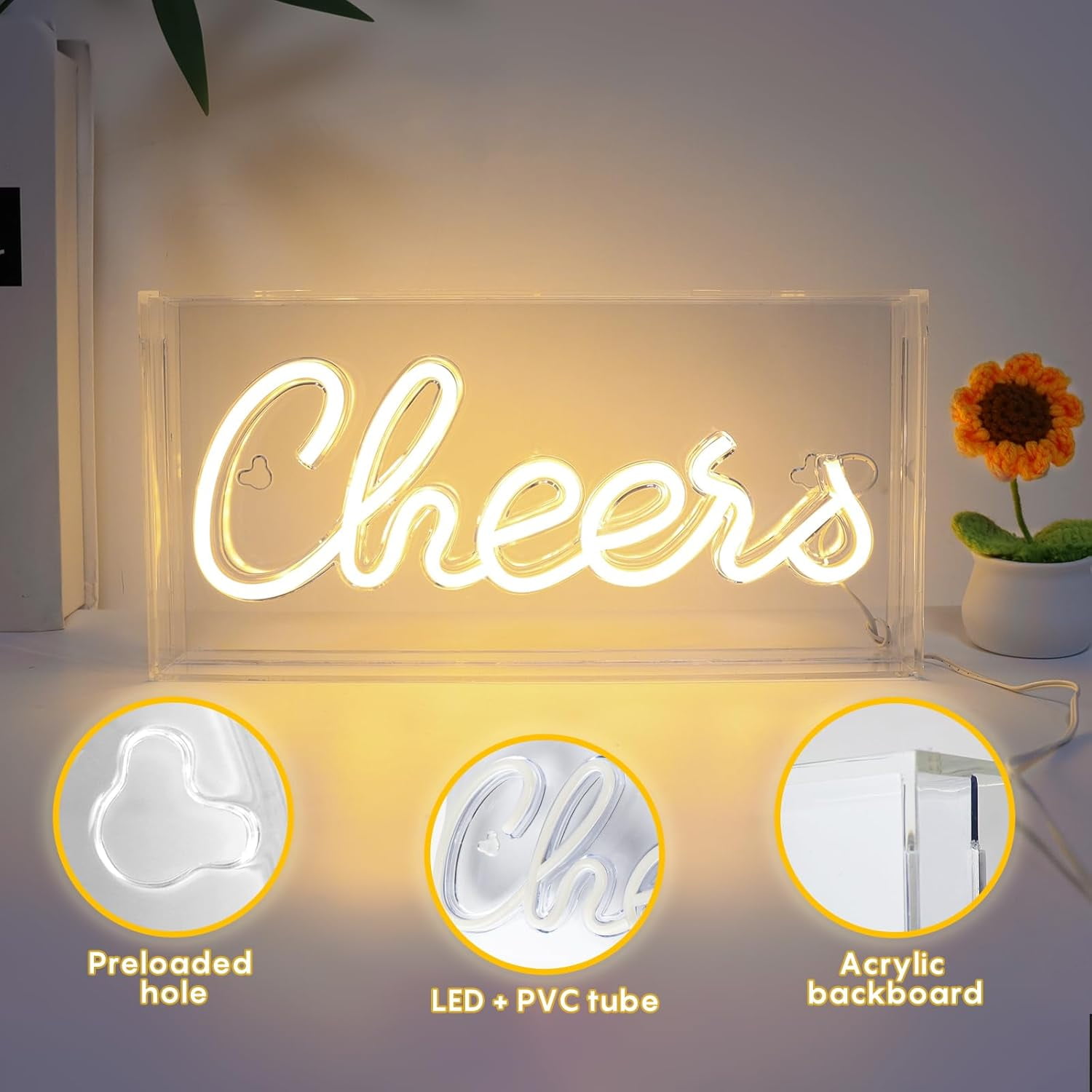 YTGRF-Cheers Neon Sign, USB LED Desk Lightbox Cheers Sign with ON/OFF ...
