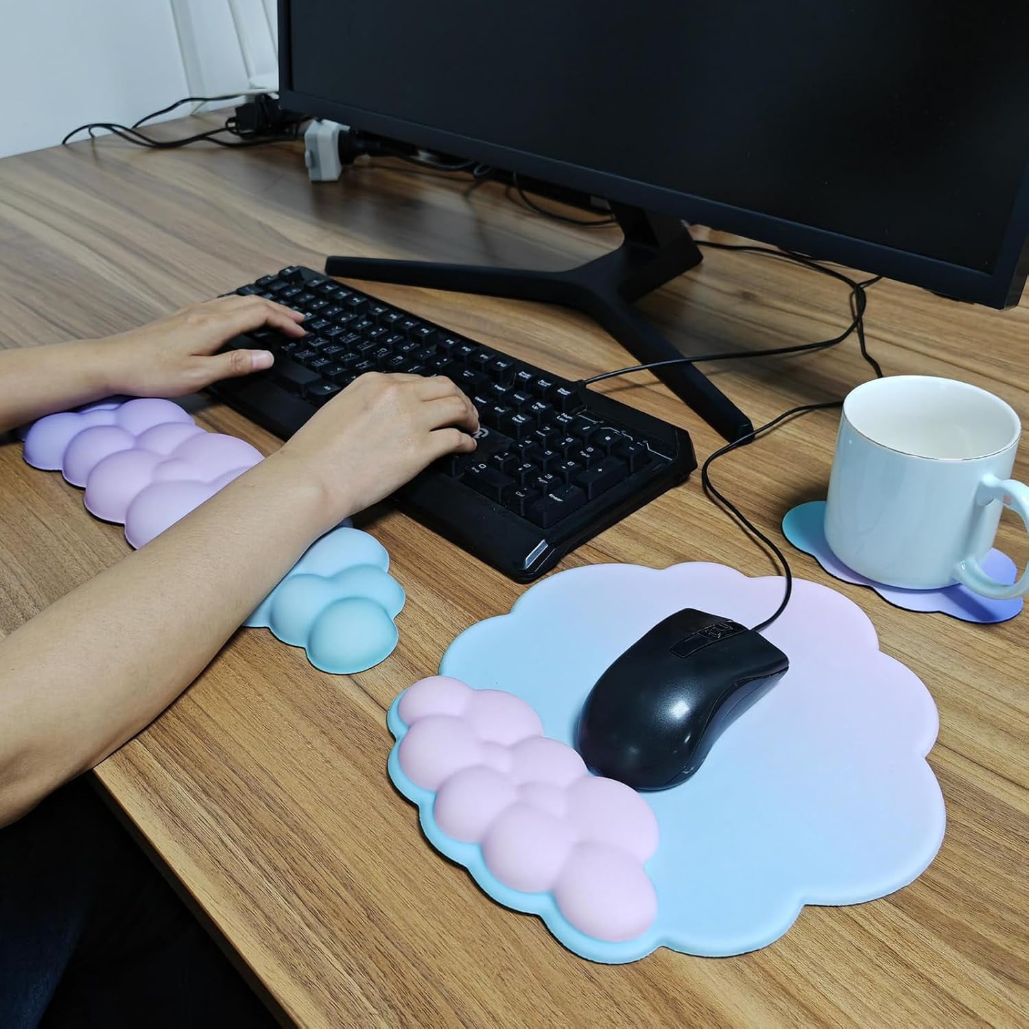 YTGRF-Cloud Wrist Rest for Computer Keyboard,3PCS Keyboard Mouse Wrist ...