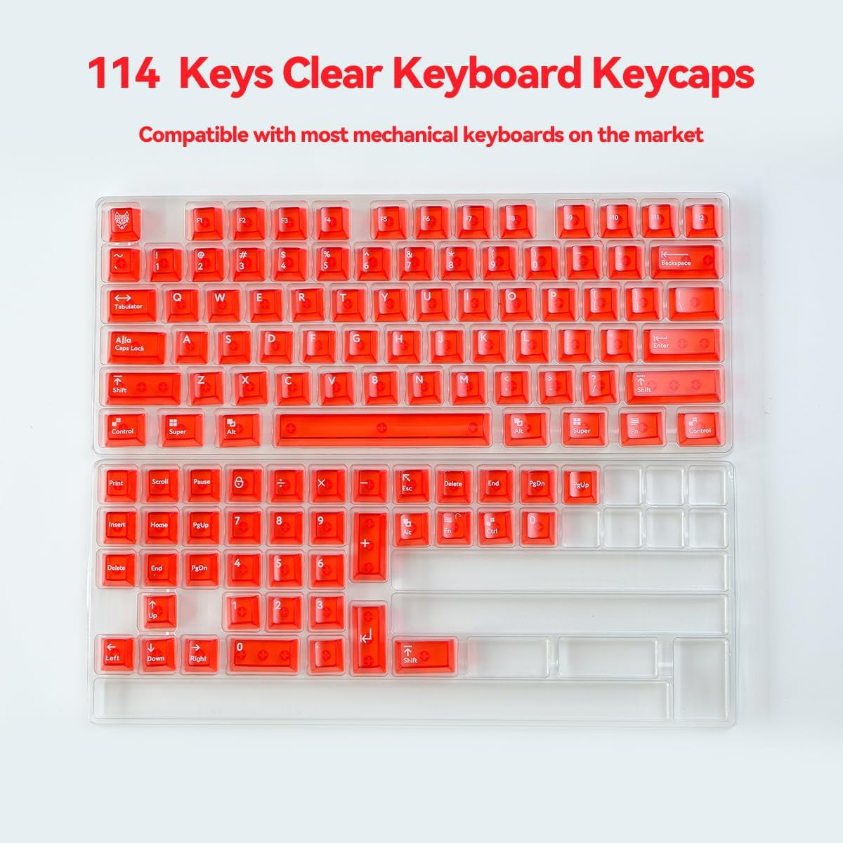YTGRF-Crystal Clear Keyboard Keycaps Transparent PC Cherry Profile Red ...