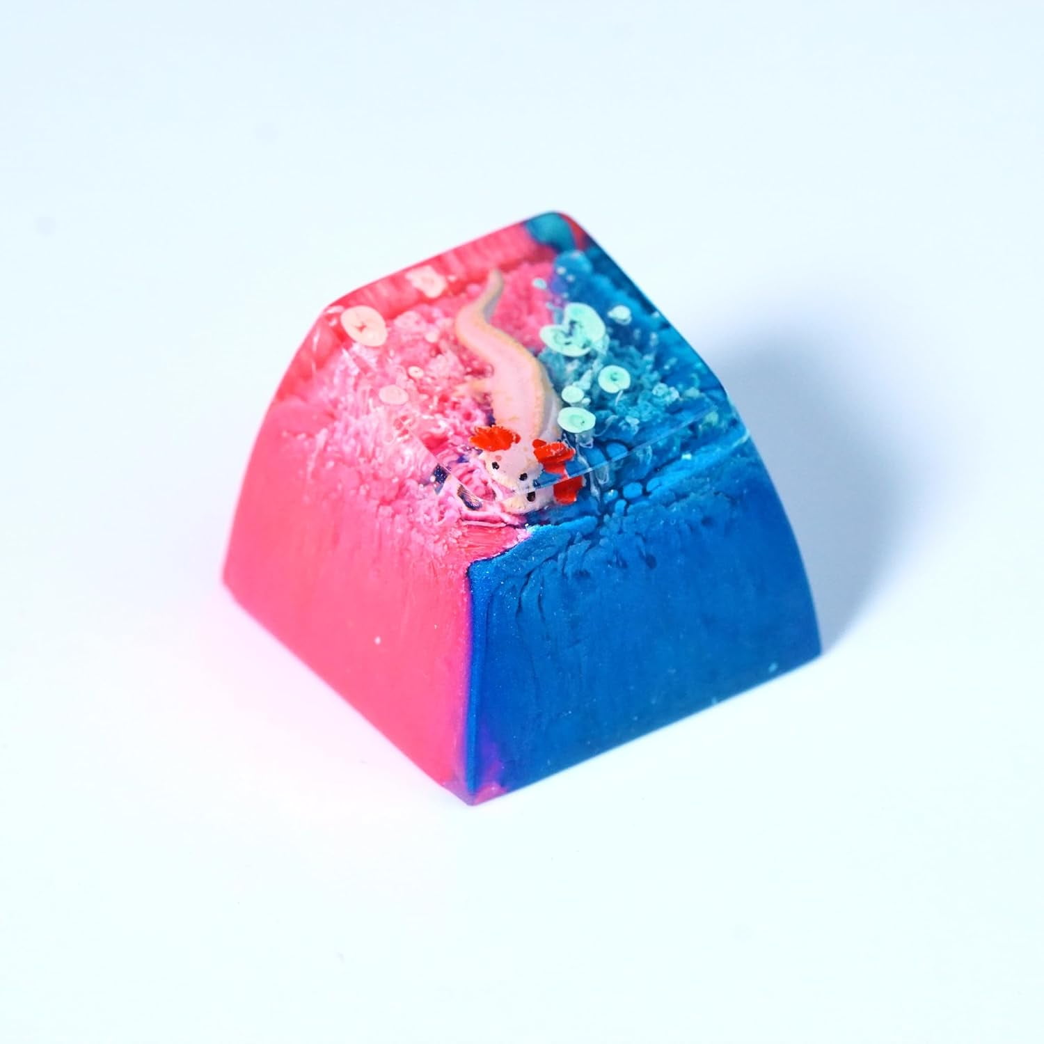 YTGRF-Cute Axolotl in Pink and Blue Ocean Handmade Artisan Keycap Cool Custom Keycaps Keyboard ...