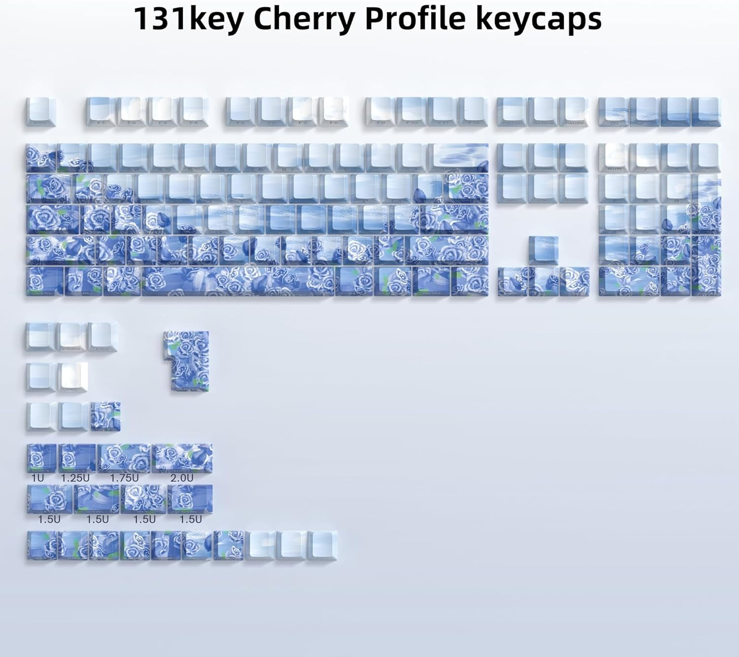 YTGRF-Double Shot PBT keycaps Blue Shine Through keycaps 130 Keys Side ...