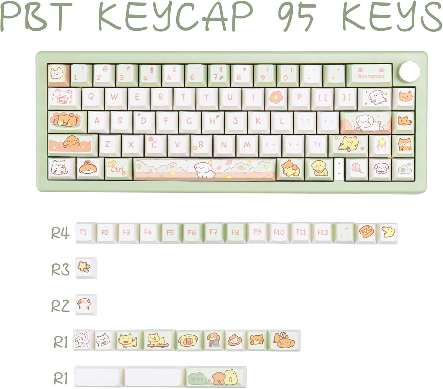 YTGRF-Dye Sublimation PBT Keycaps Set 95 Keys, Cute Puppy Keycap Cherry ...