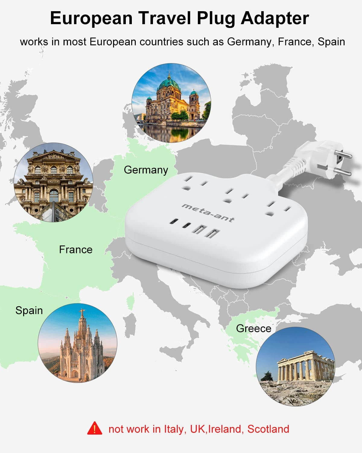 YTGRF-European Travel Plug Adapter 3 inch, International Plug Adapter ...