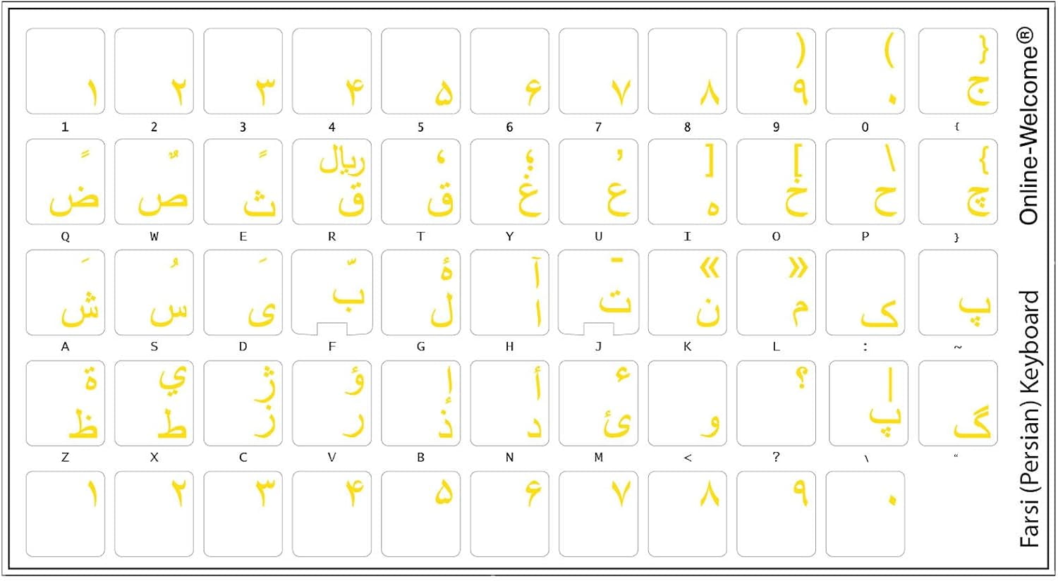 YTGRF-Farsi (Persian) Keyboard Stickers Transparent Yellow Letters for ...