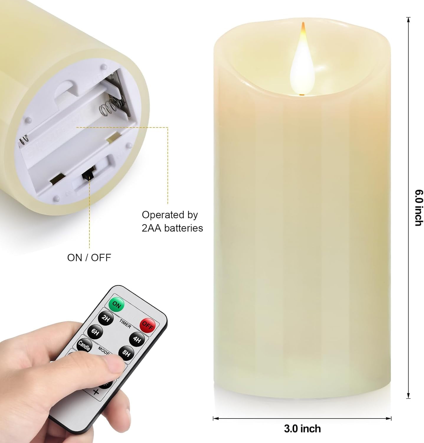 YTGRF-Flameless Flickering Battery Operated Candles 2pack Real Wax ...