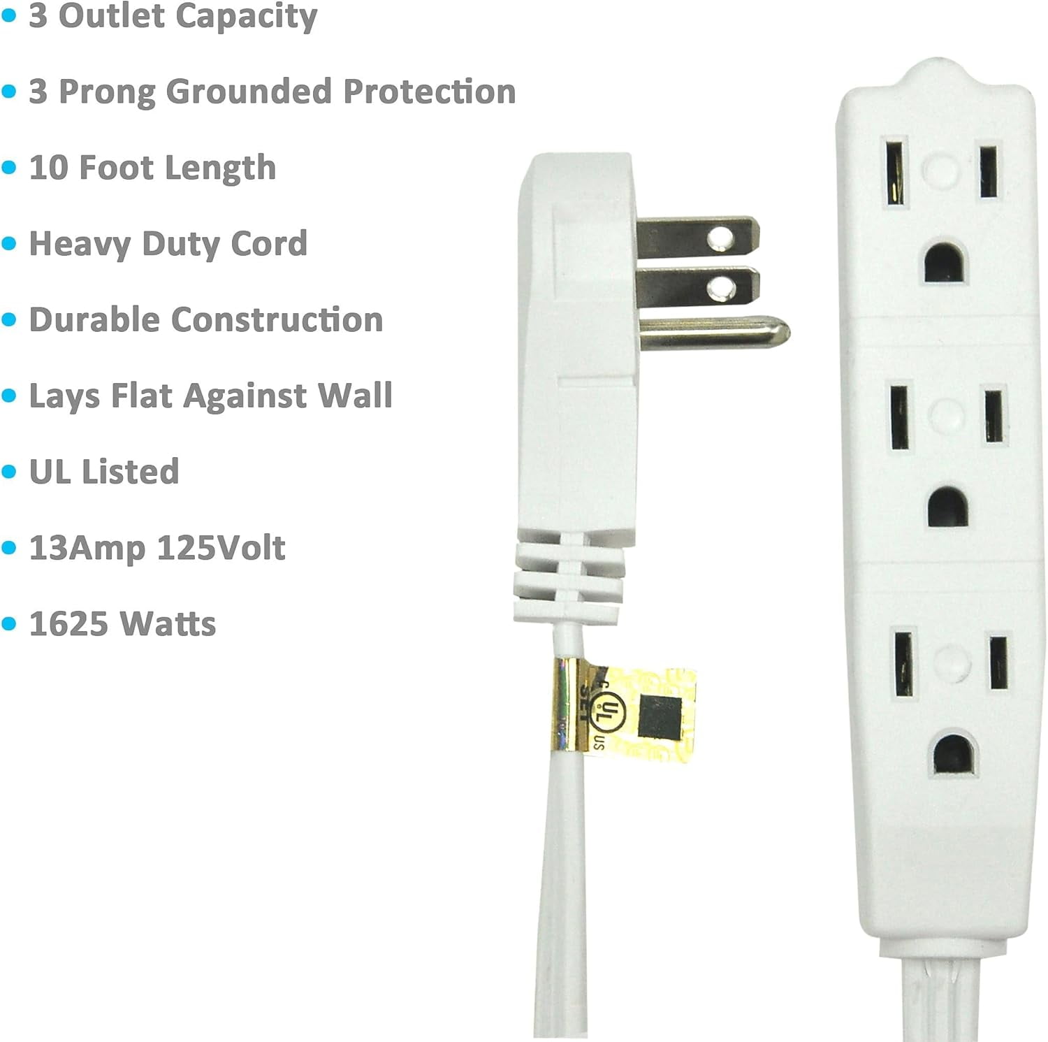 YTGRF-Flat Multiple Outlet Extension Cord 15 Ft for Indoor Use by - UL ...