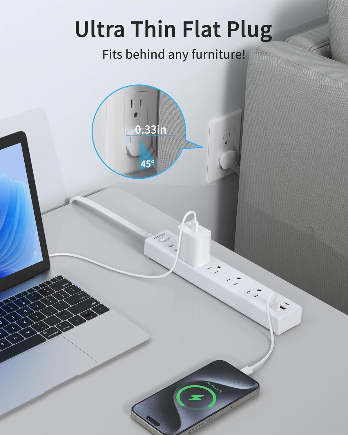 YTGRF-Flat Plug Power Strip, 10 Ft Ultra Thin Flat Extension Cord ...