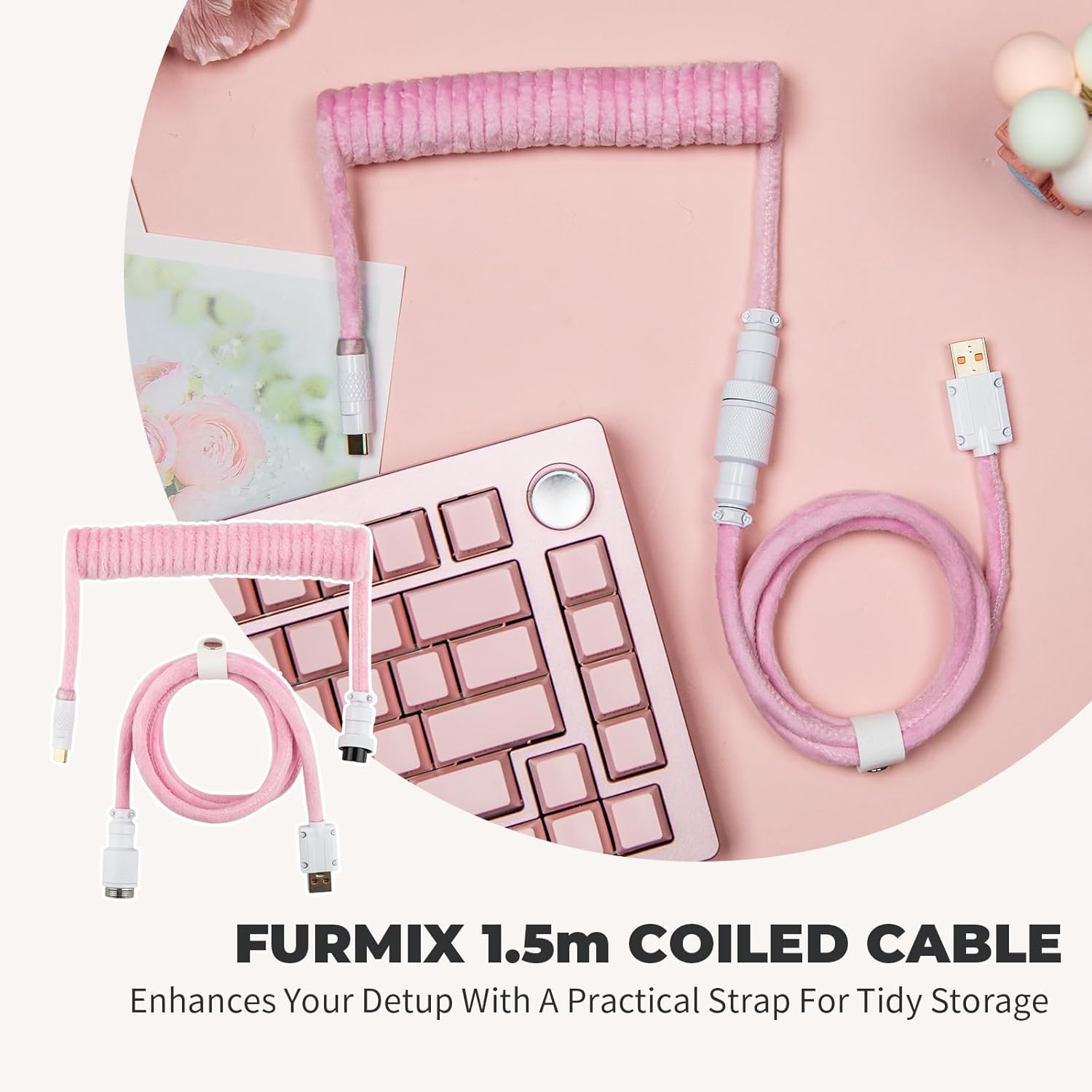 YTGRF-FurMix Custom Coiled Keyboard Cable, 1.5m USB-C to USB-A Double ...