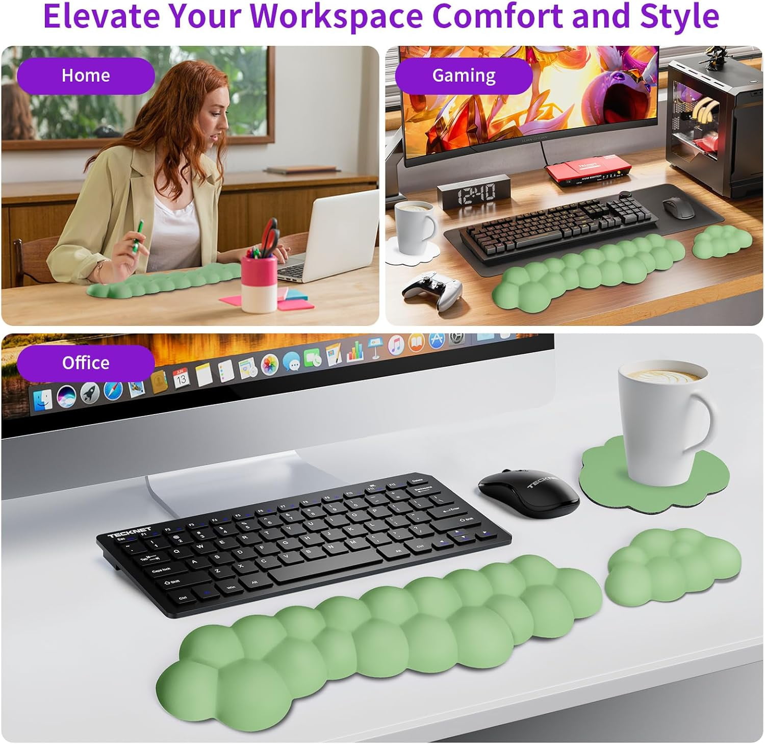 YTGRF-Green Cloud Wrist Rest Ergonomic Memory Foam Wrist Support with ...