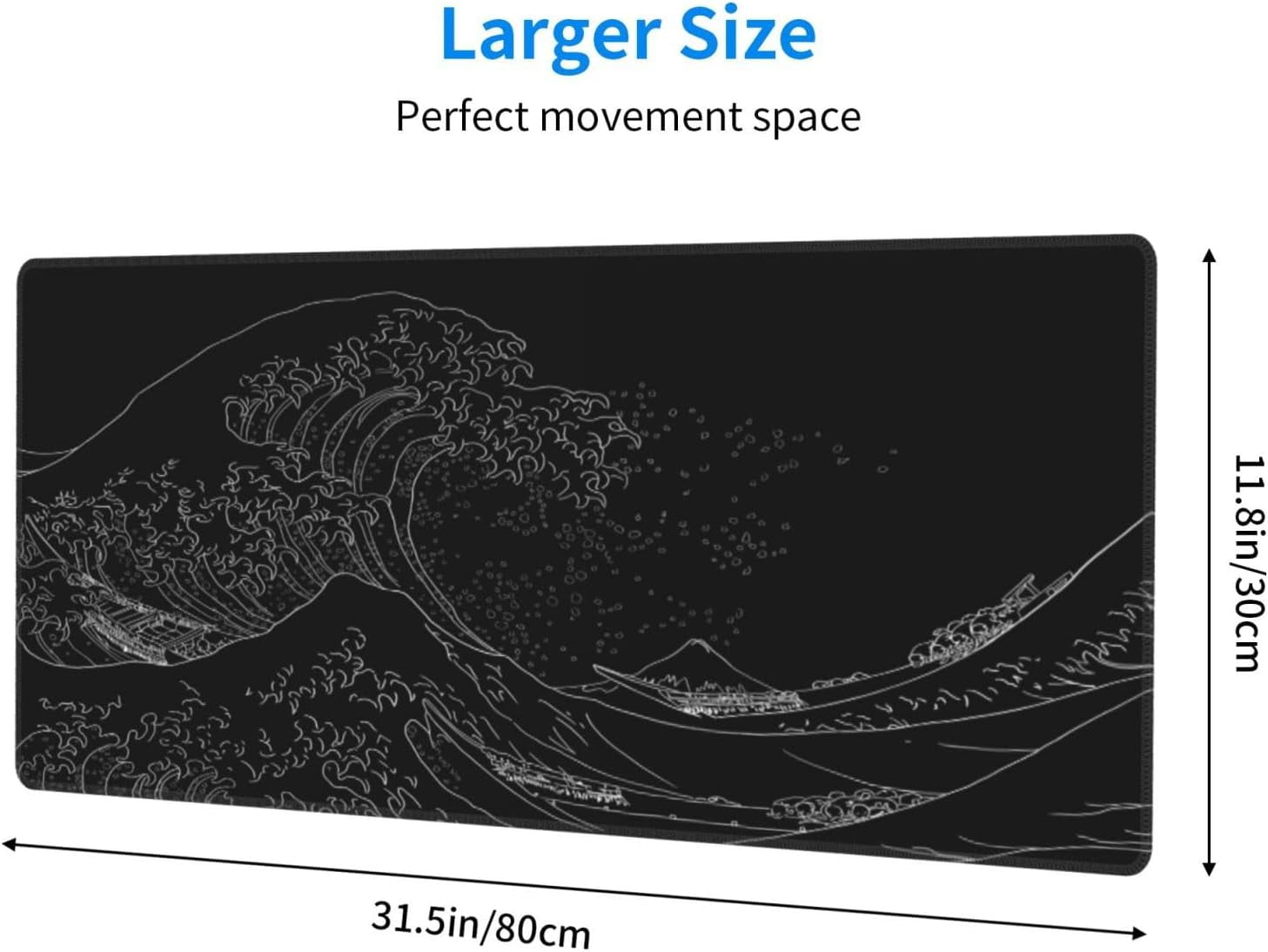 YTGRF-Japanese Sea Wave Large Mouse Pad, Anime Black Gaming, Extended ...