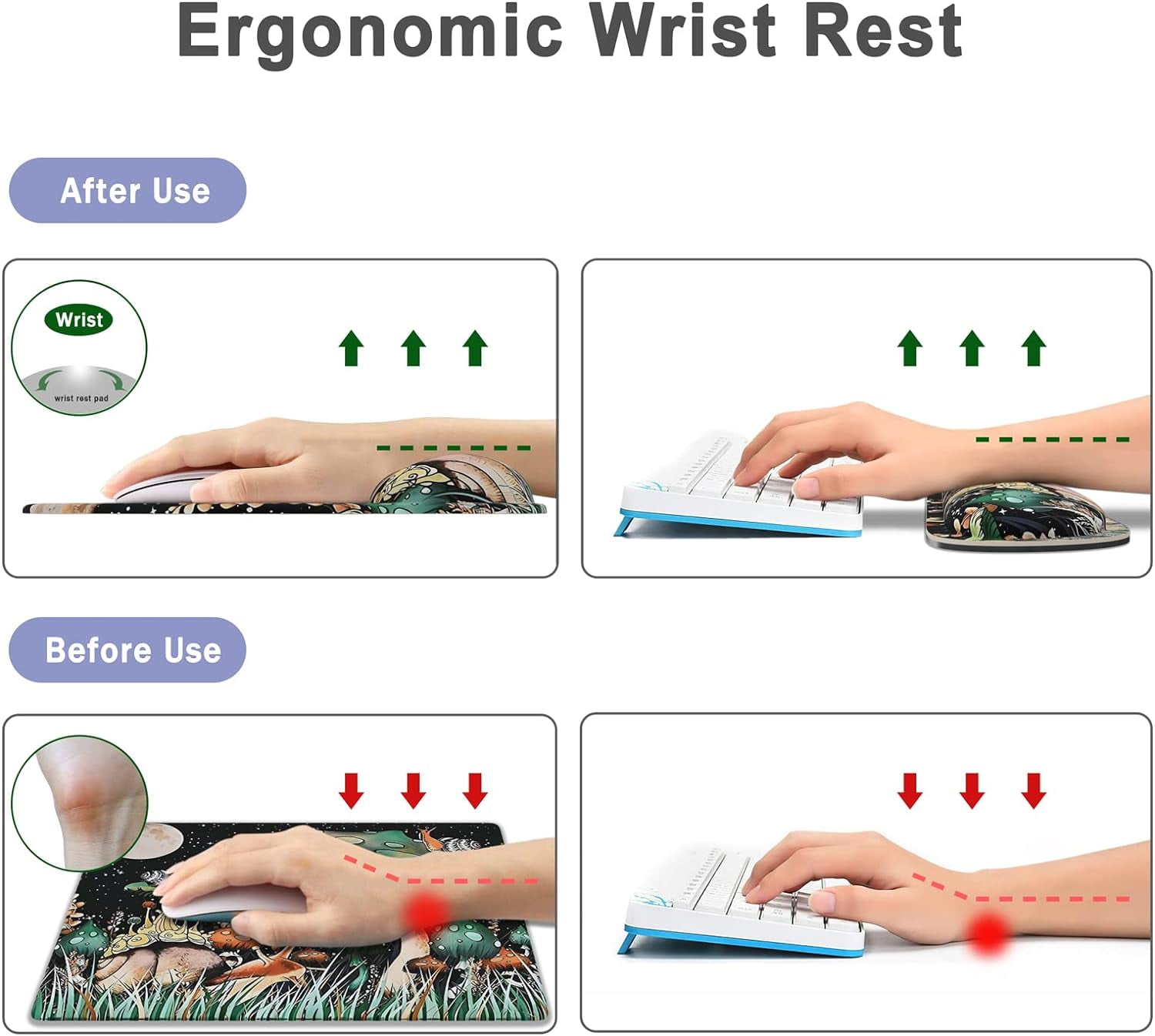 YTGRF-Keyboard Black Wrist Rest and Mouse Pad Wrist Support, Ergonomic ...