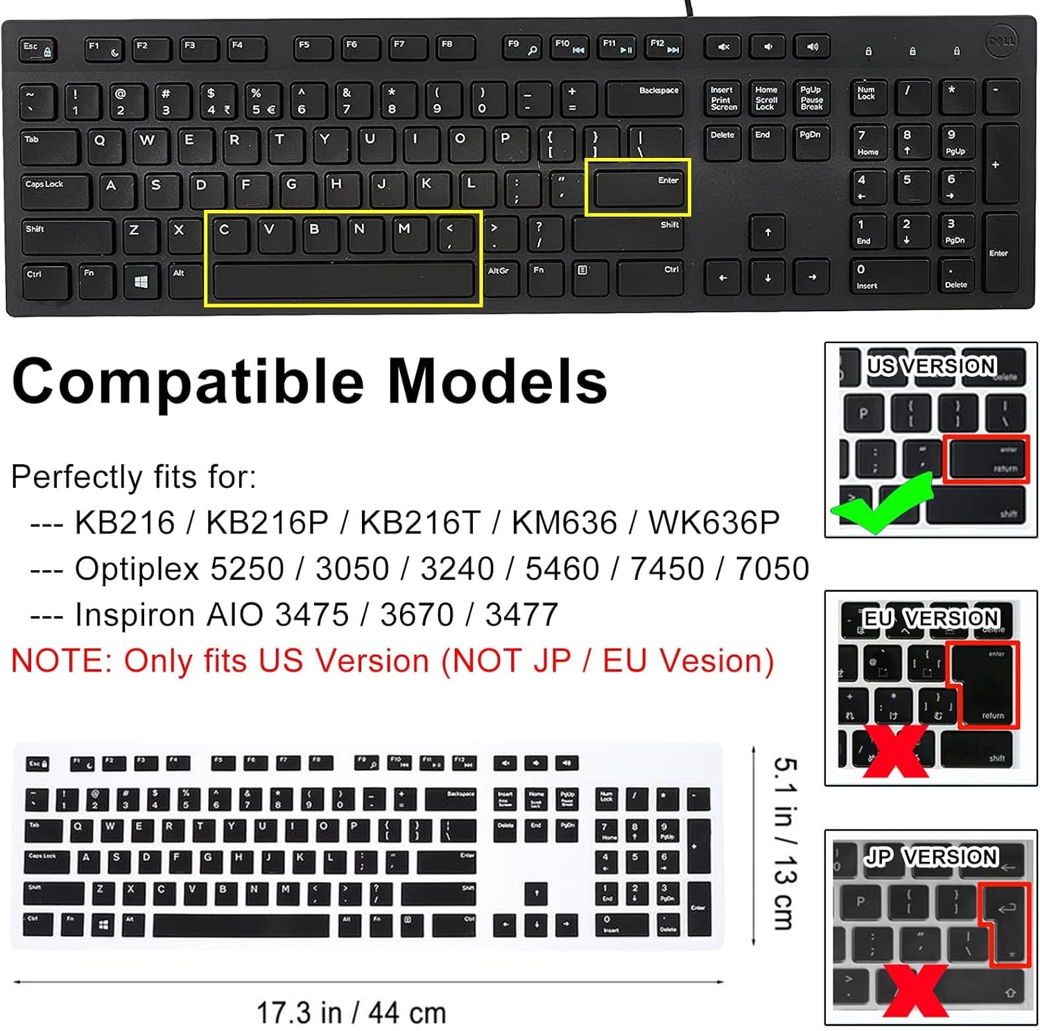 YTGRF-Keyboard Covers for Dell KM636 KB216 Wireless Wired Keyboards ...