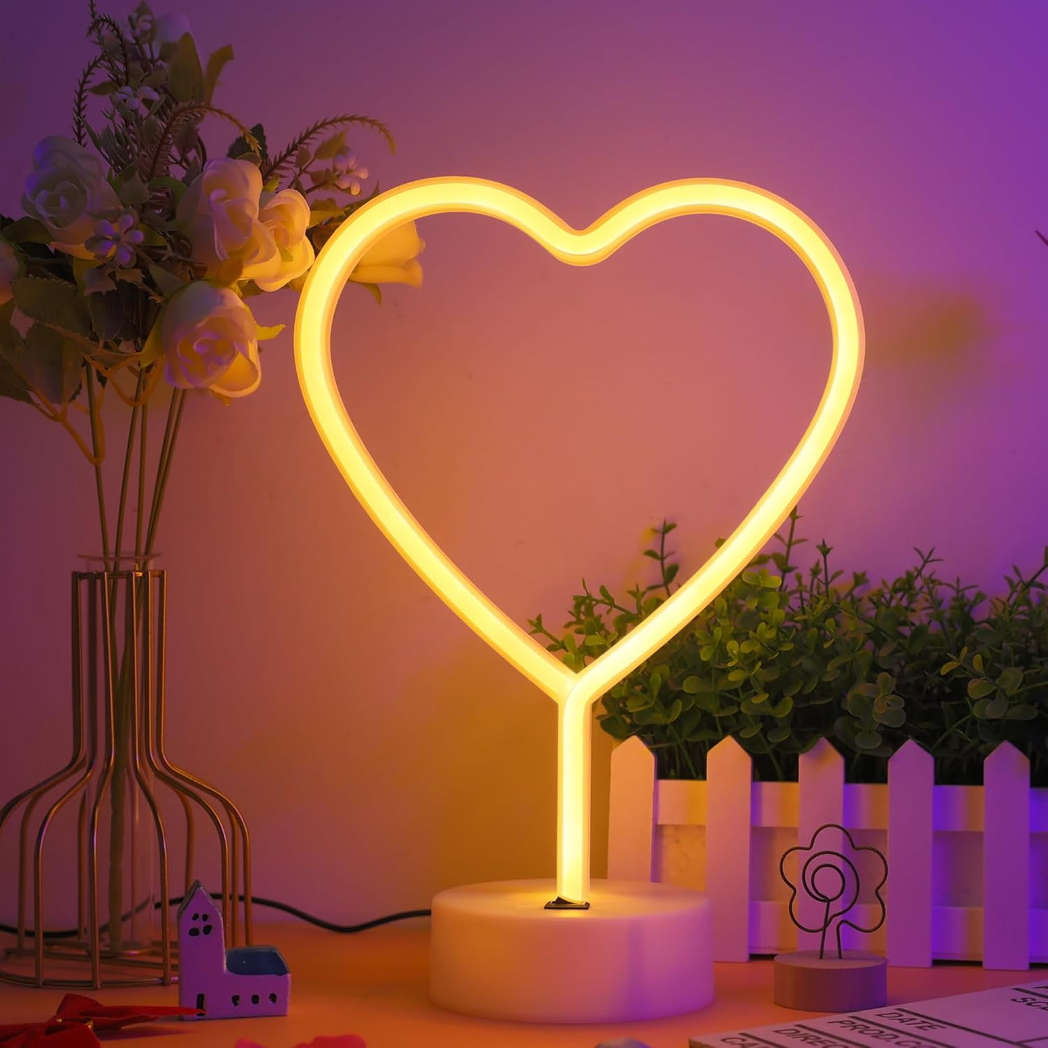 YTGRF-LED Heart Shaped Neon Night Lights Warm White Neon Lamp USB ...