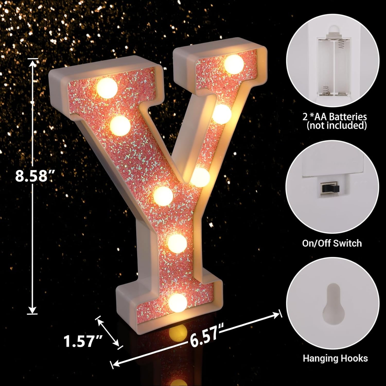 YTGRF-LED Letter Lights Pink Glitter Marquee Letters Light Up Alphabet ...
