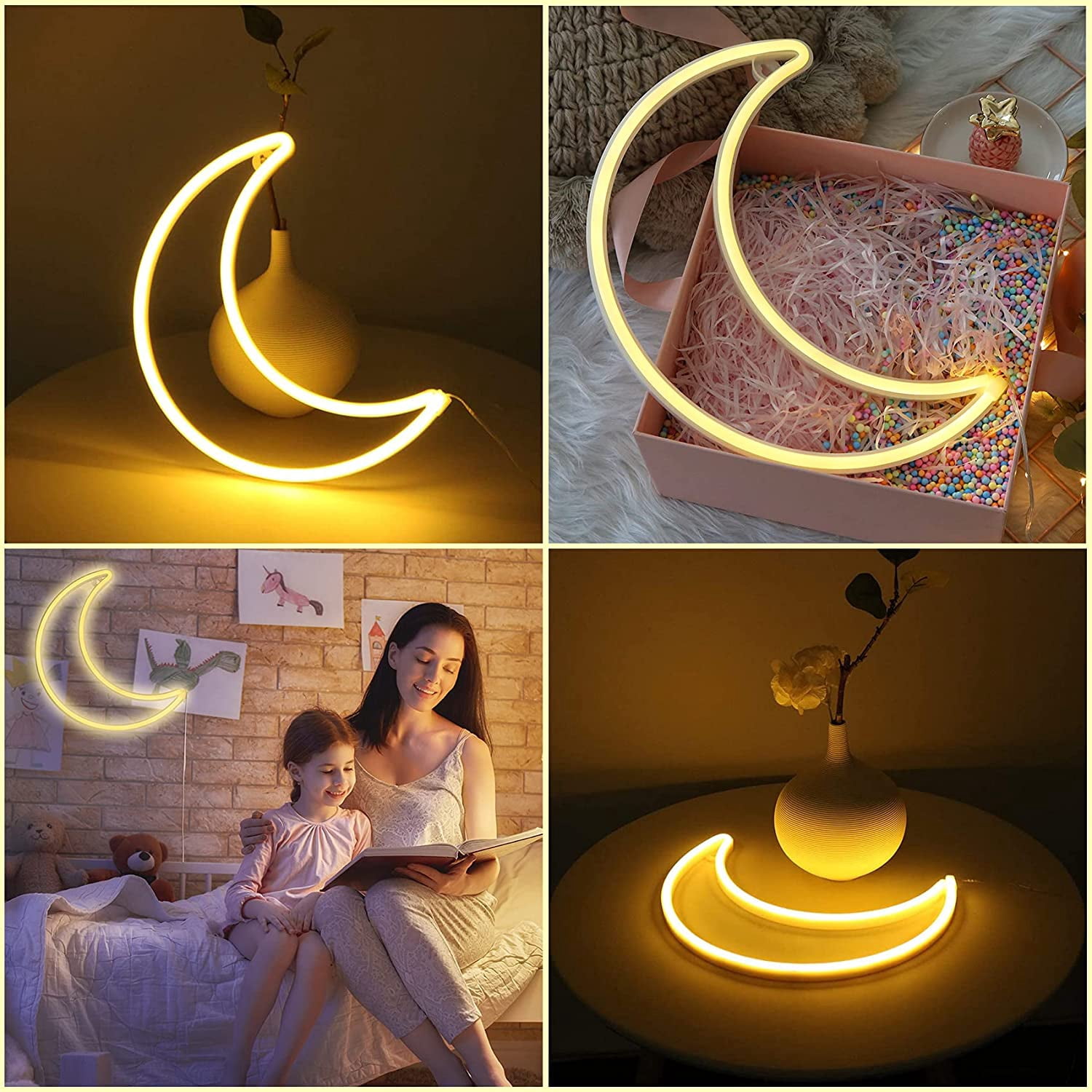YTGRF-LED Warm White Moon Neon Light, Cute Neon Moon Sign,Christmas ...