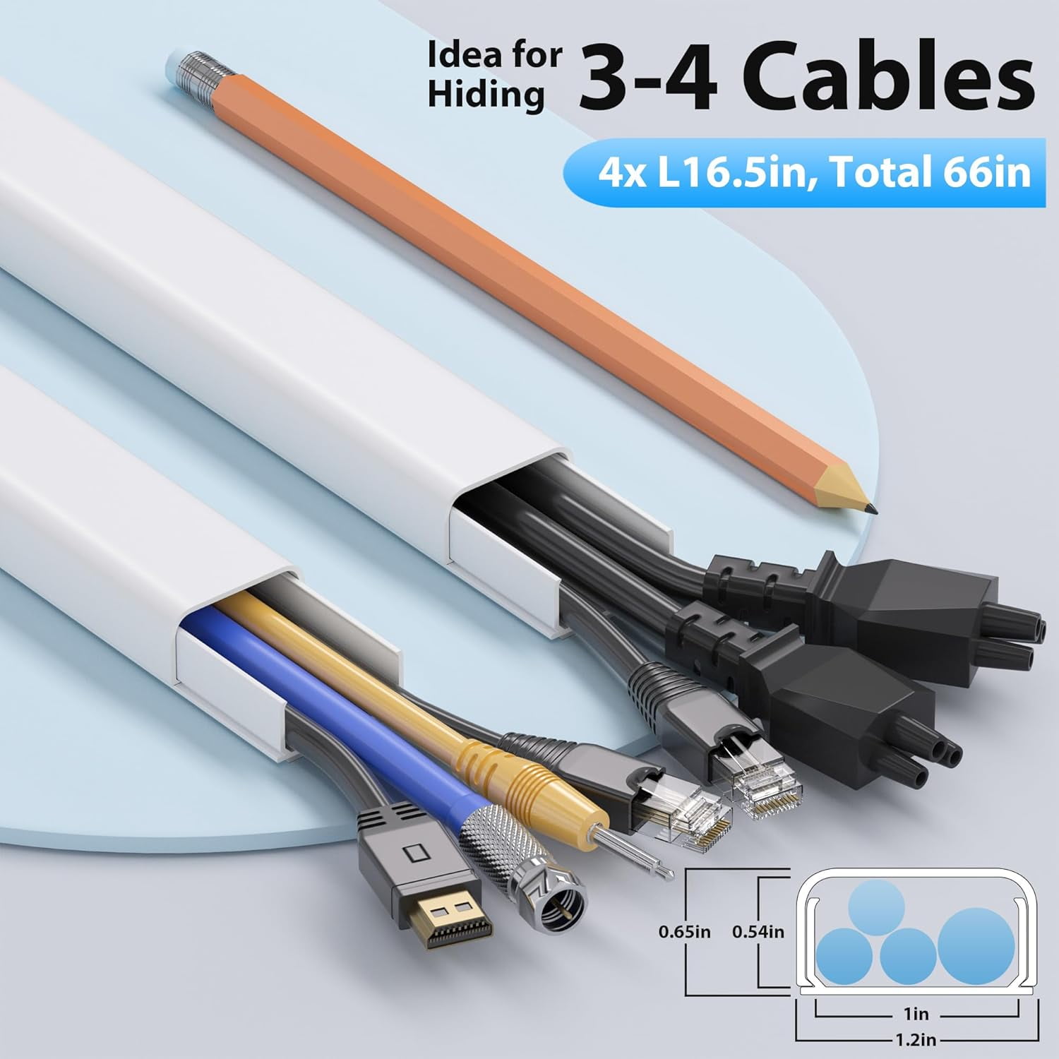 YTGRF-Large Wire Hiders for TV on Wall for 3-4 Cords - 66in (4xL16.5in ...