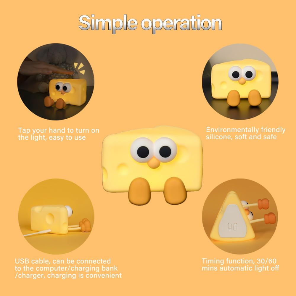 YTGRF-Led Cute Cheese Night Light, Dimmable Nursery Kawaii Lamps, Super ...