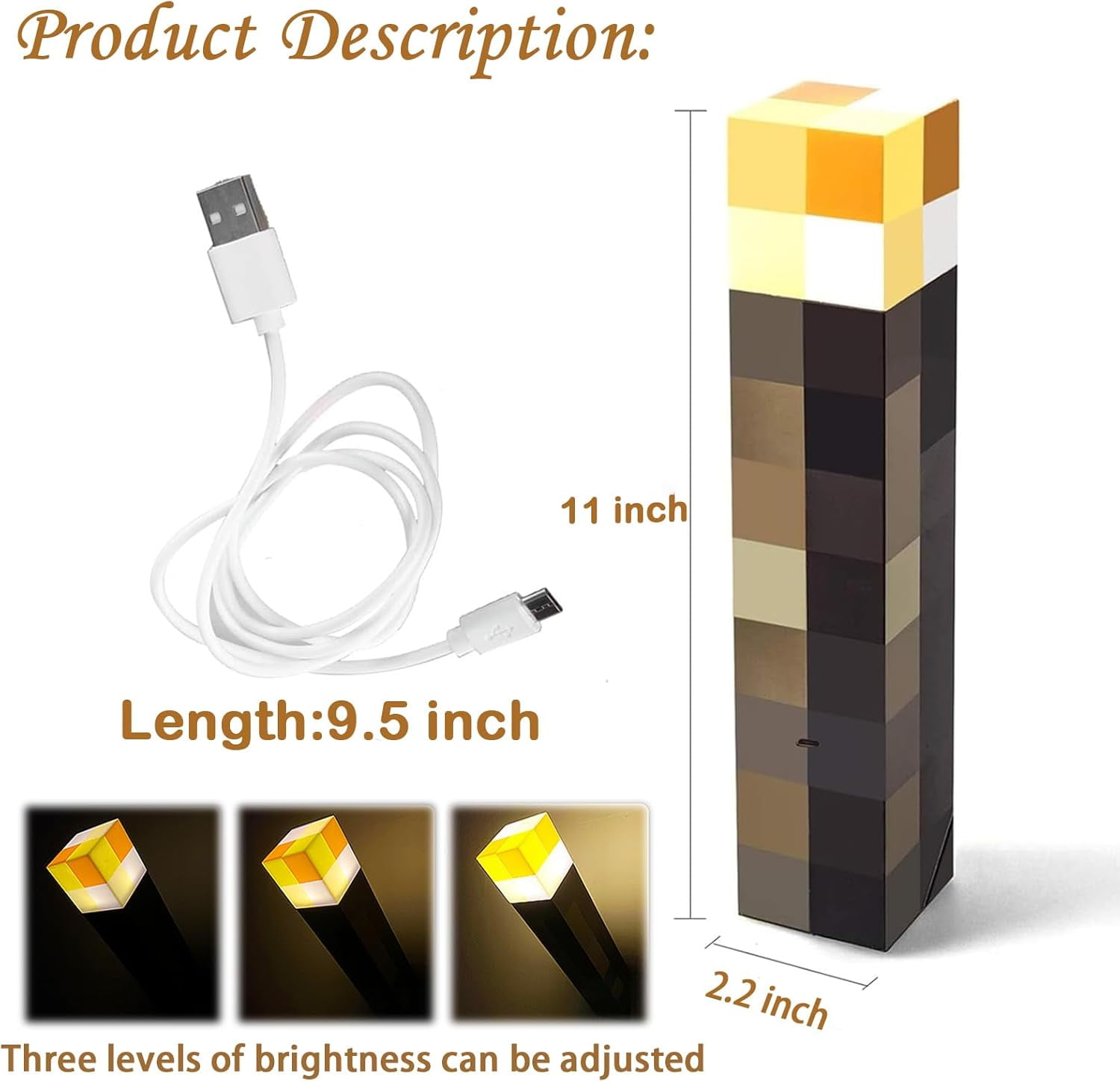 YTGRF-Light-up Glowing Torch Lamp with 3 Lighting Levels - USB ...