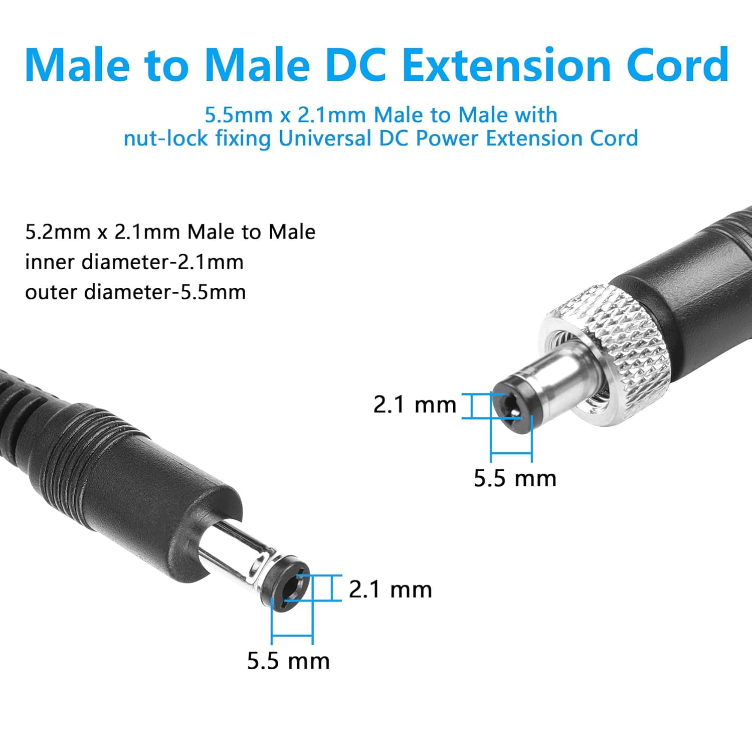 YTGRF-Male to Male DC Extension Cord, 5.5mm x 2.1mm Male to Male with ...