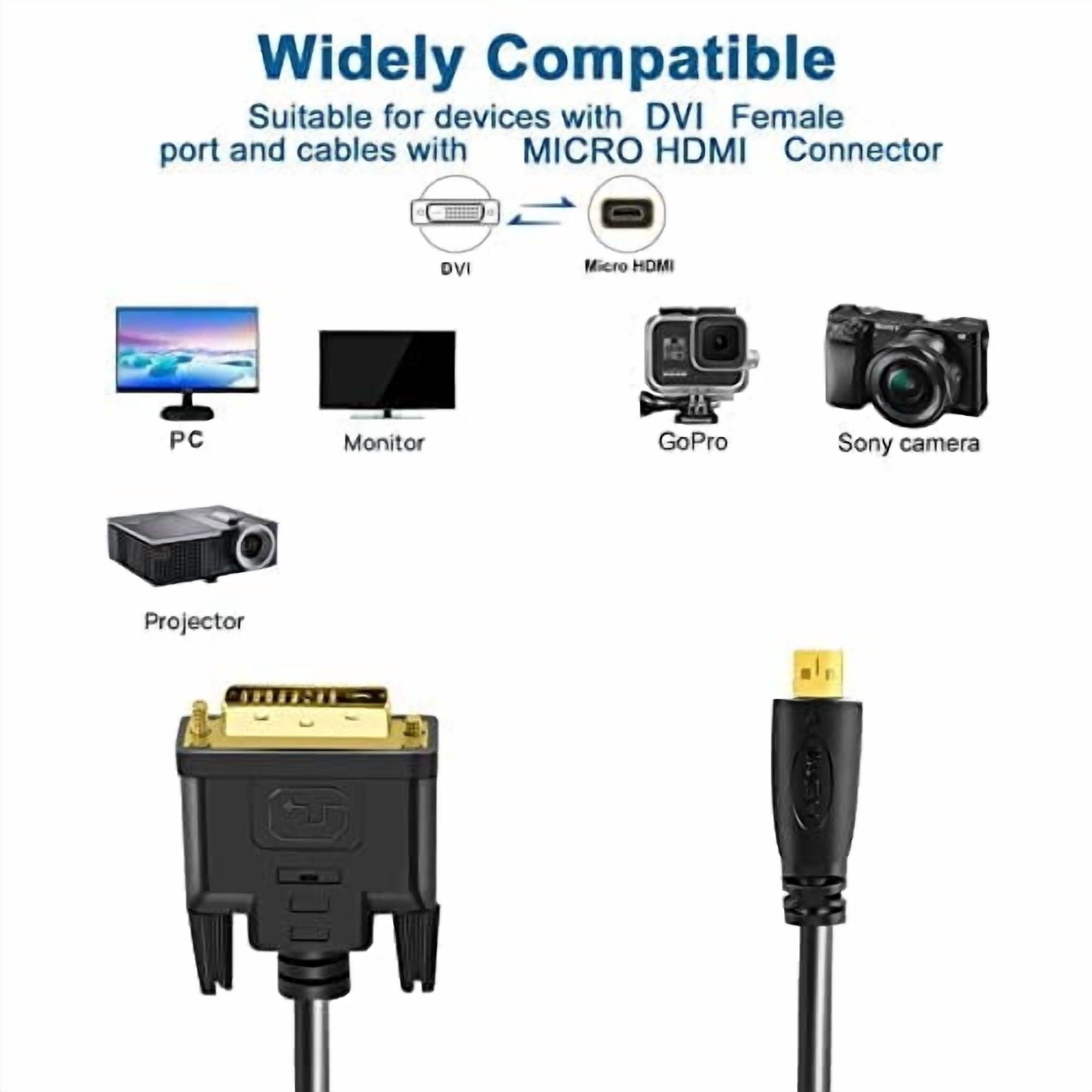 YTGRF-Micro HDMI to DVI Cable 6FT, Micro HDMI 1.4 to DVI 24+1 Pin Male ...