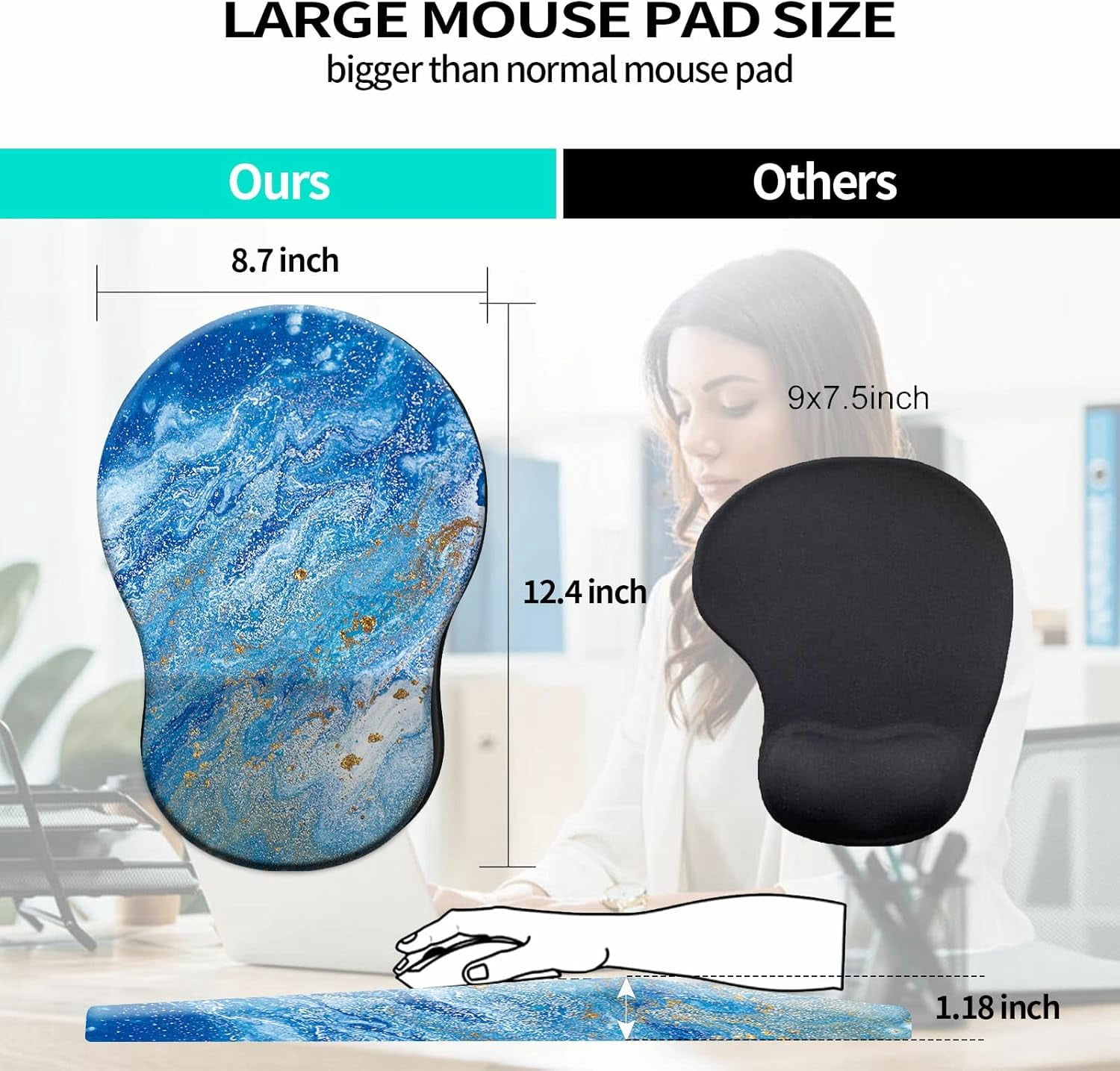 YTGRF-Mouse Pad with Wrist Support Gel Blue Ocean Pattern Design ...