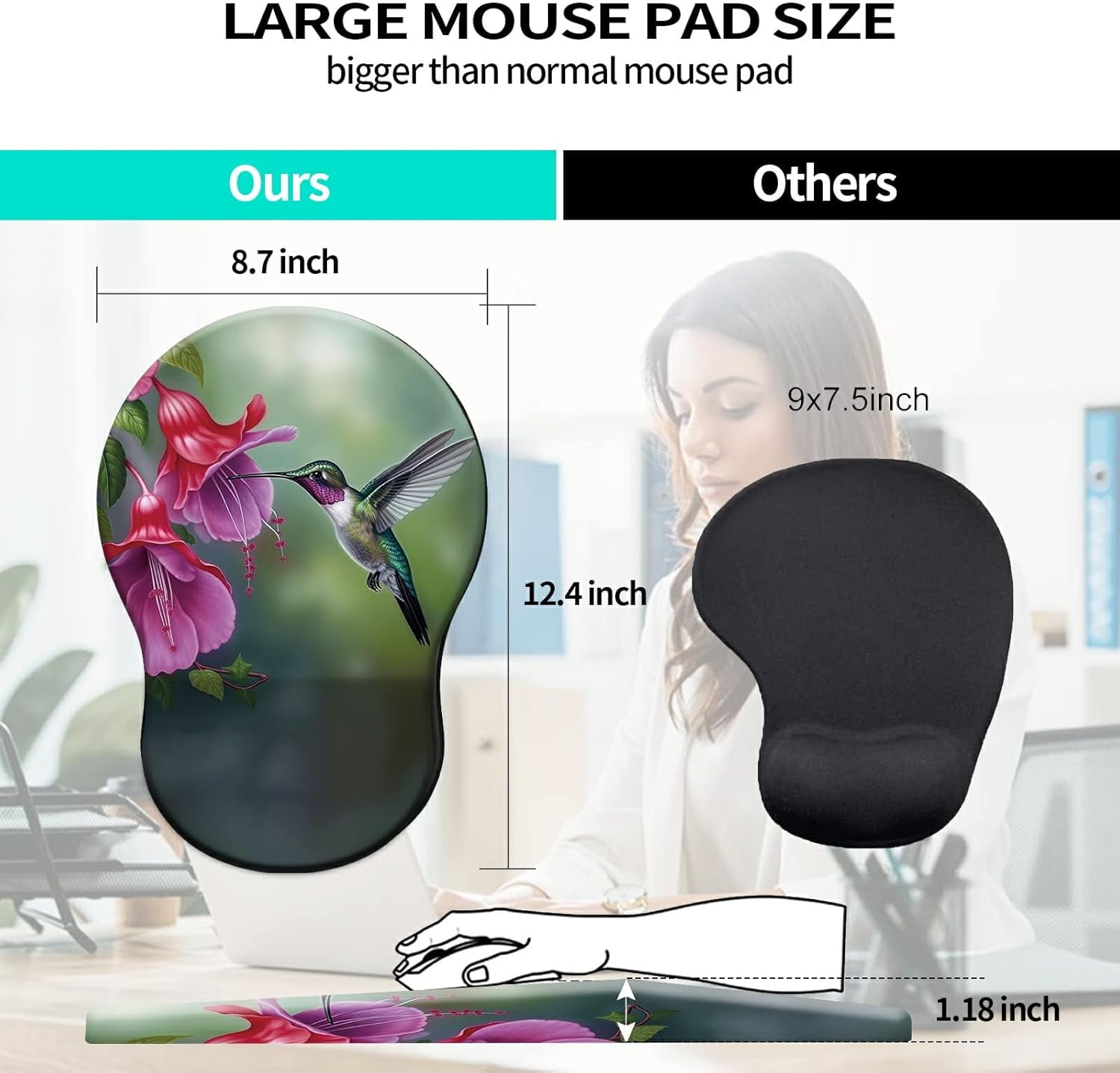 YTGRF-Mouse Pad with Wrist Support Gel Hummingbird Flower Pattern ...