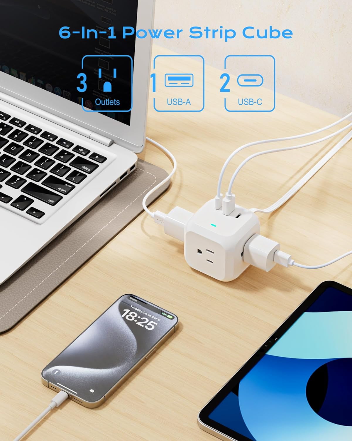 YTGRF-Power Strip Cube with USB Ports, 900 Joules Surge Protection, 10 ...