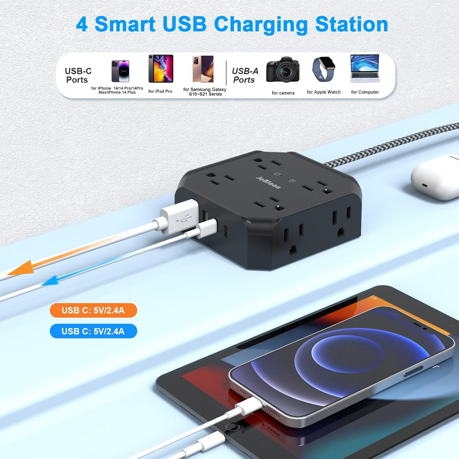 YTGRF-Power Strip Surge Protector - 8 Outlets with 4 USB (2 USB C ...