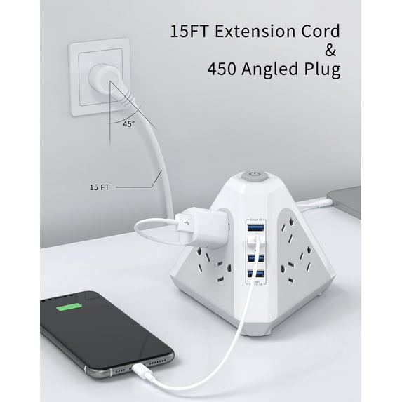 YTGRF-Power Strip Surge Protector Tower, 3-Side Triangle Outlet with 9 ...