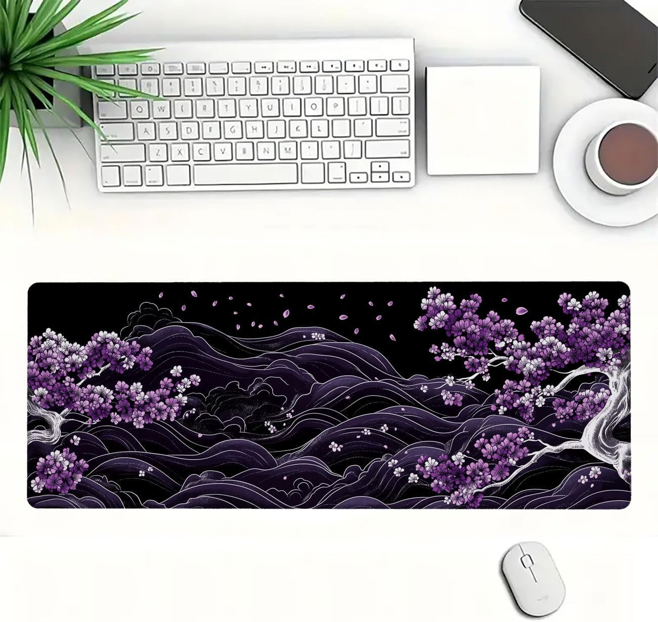 YTGRF-Purple Cherry Blossoms Gaming Mouse Pad, Black and White Japanese ...