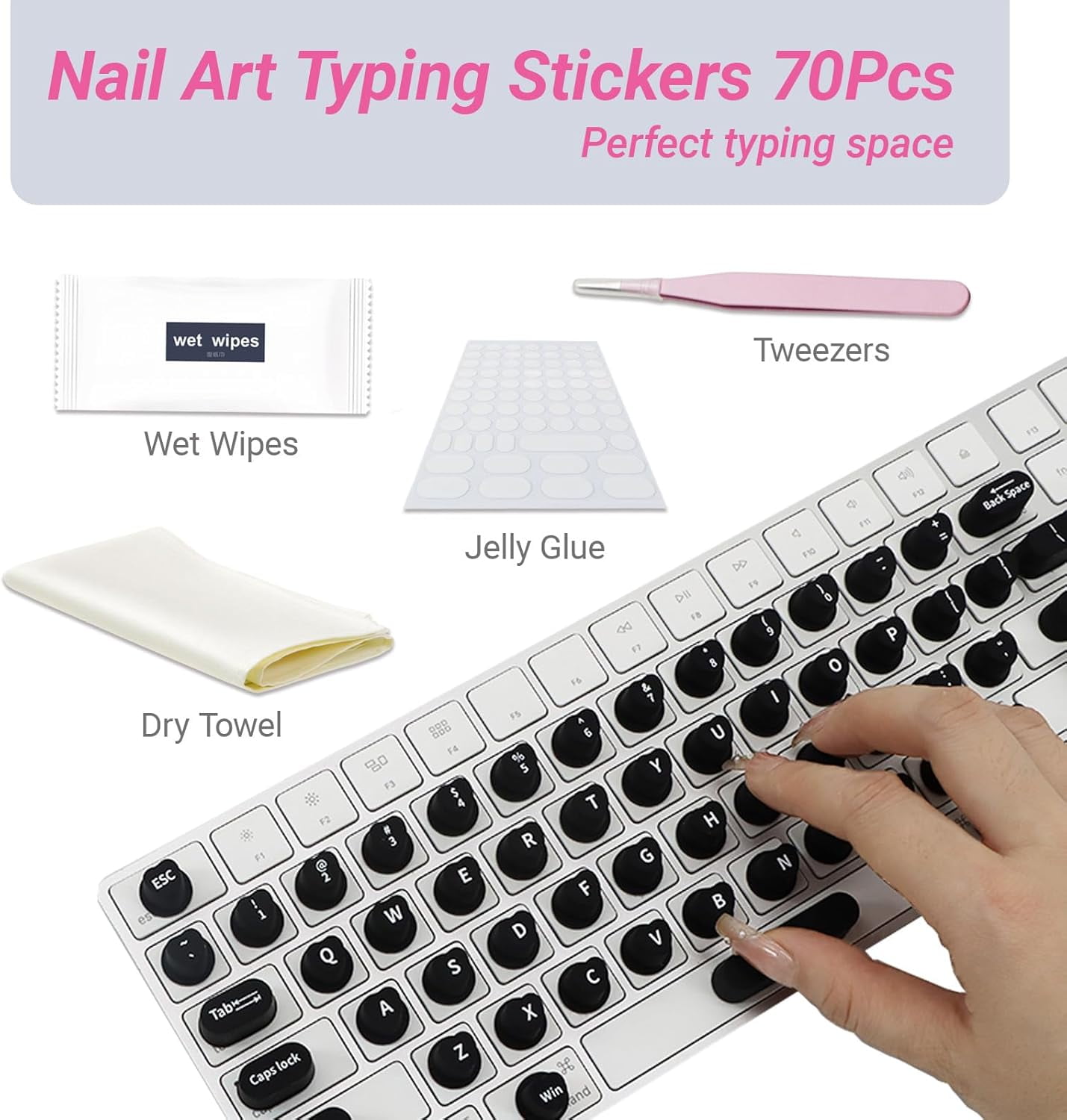 YTGRF-Raised Keyboard Stickers for Long Nails with Letters - Heart ...