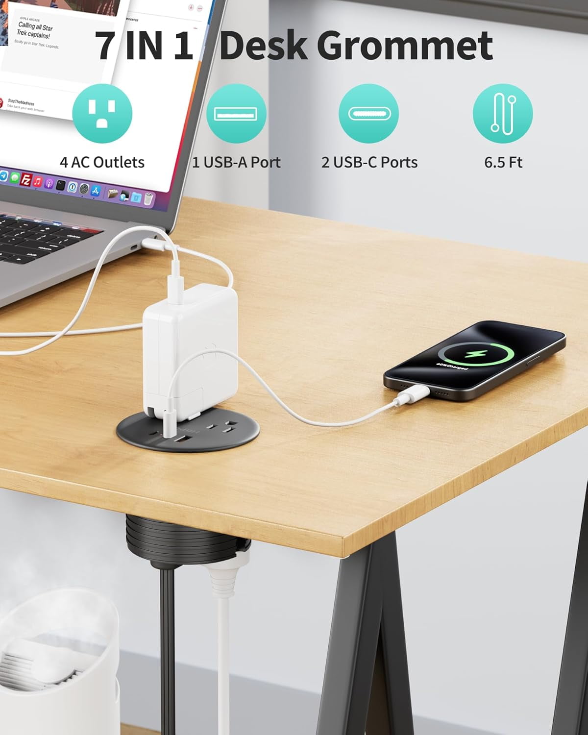 YTGRF-Recessed Desk Power Grommet with 4 AC Outlets 3 USB Ports (2USB C ...