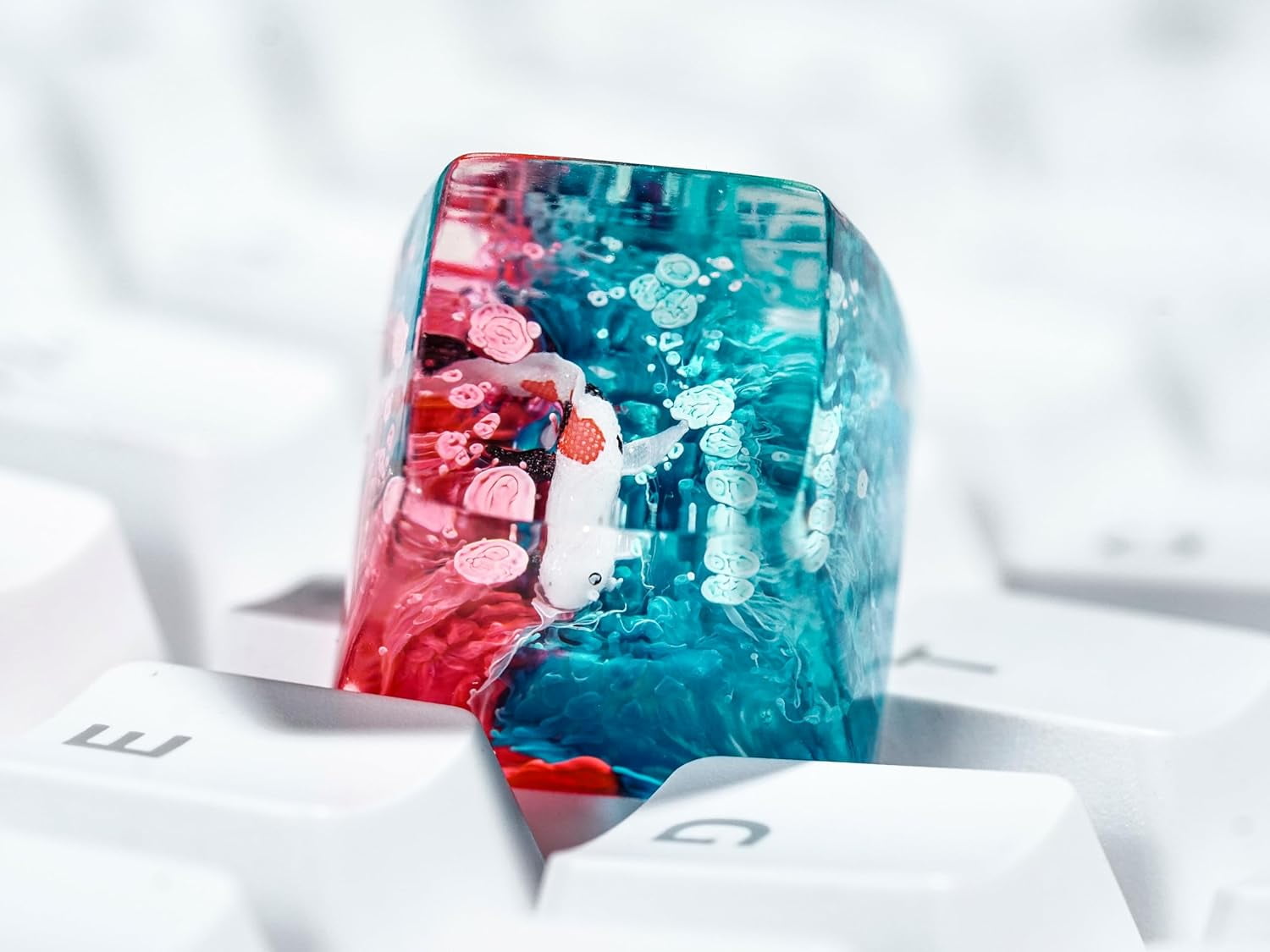 YTGRF-Red Koi Scarlet Tide Background Ocean Keycap Custom Keyboard Key caps Cute Keycap Artisan ...