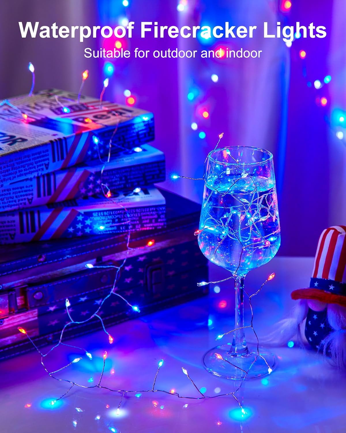 YTGRF-Red White Blue Fairy Lights Battery Operated, 4th July Decoration ...