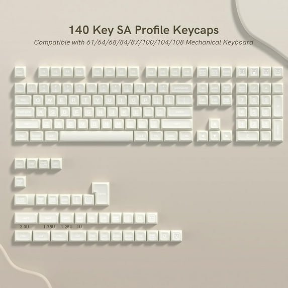 YTGRF-SA Profile Keyboard keycaps 75 Percent 140 Keys White Jade Double ...