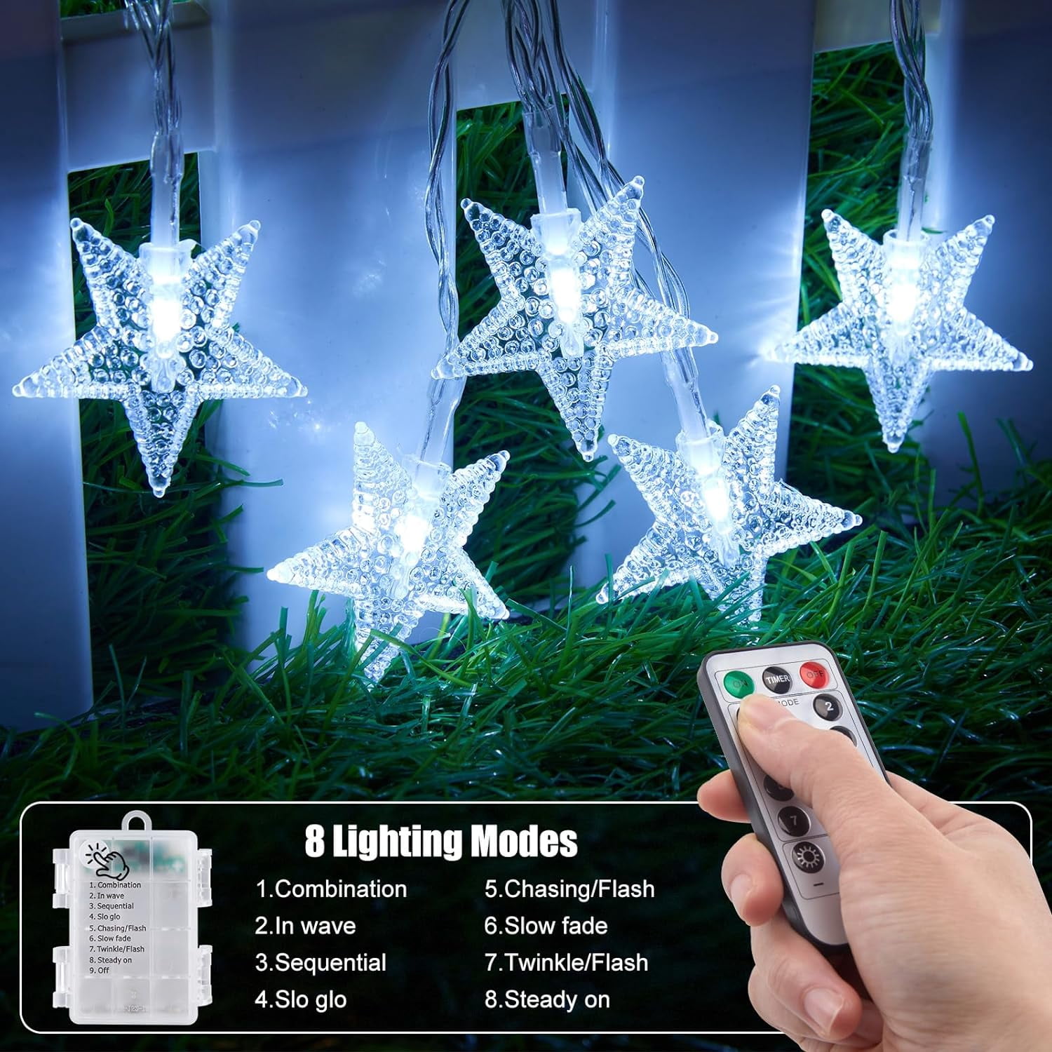 YTGRF-Star String Lights Battery Operated - 2 Pack 17 ft 50 LED Star ...