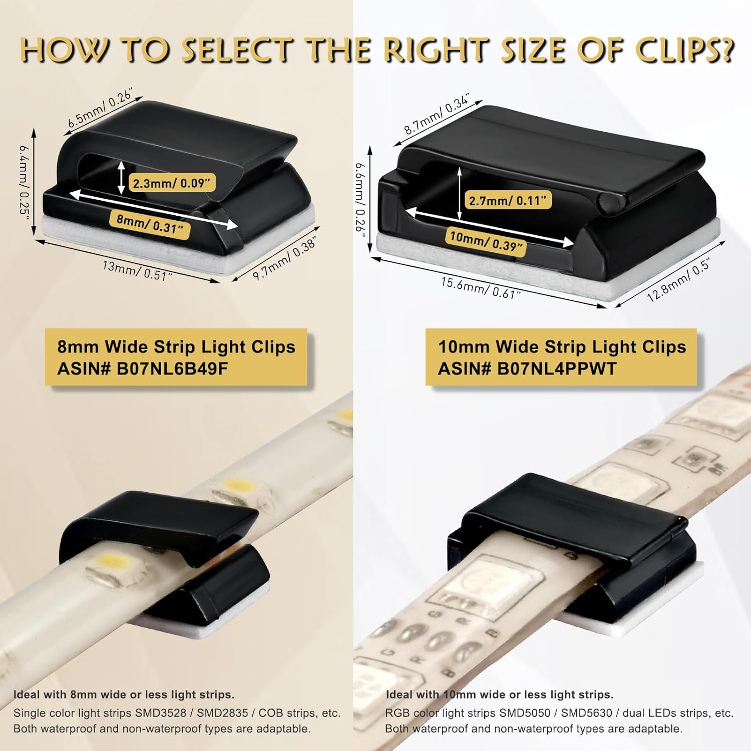 YTGRF-Strip Light Mounting Clips Self-Adhesive Tape Brackets Holder,100 ...
