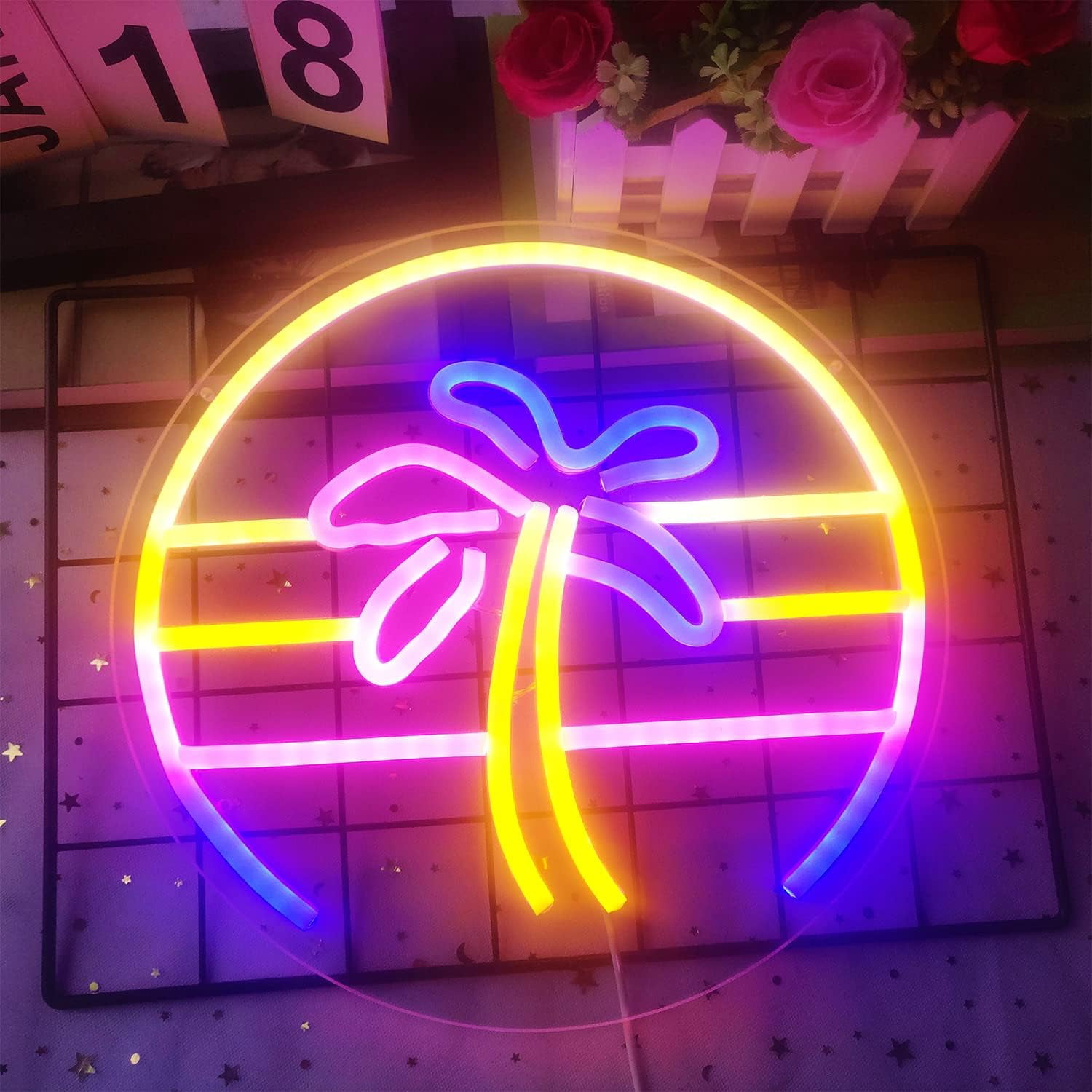 YTGRF-Sunset Neon Sign Dimmable Tropical Coconut Palm Tree Neon Sign 12 ...