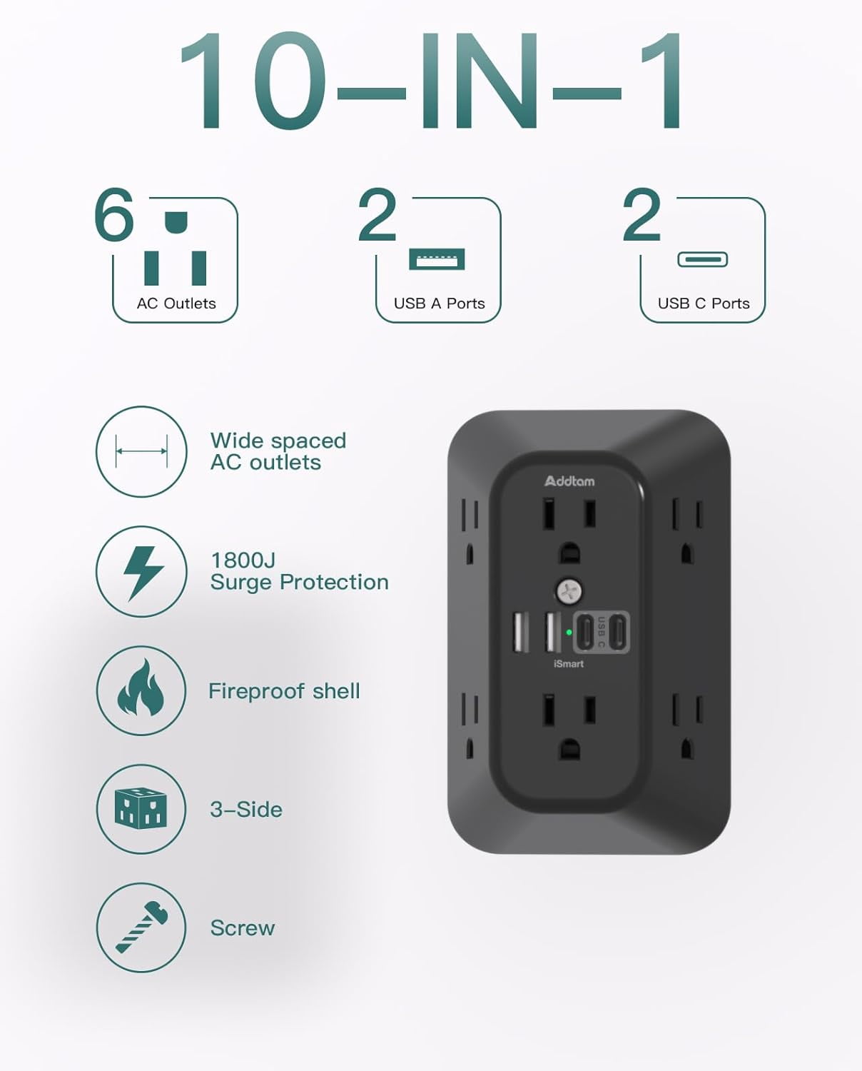 YTGRF-Surge Protector Outlet Extender, 6-Outlet Splitter with 4 USB ...
