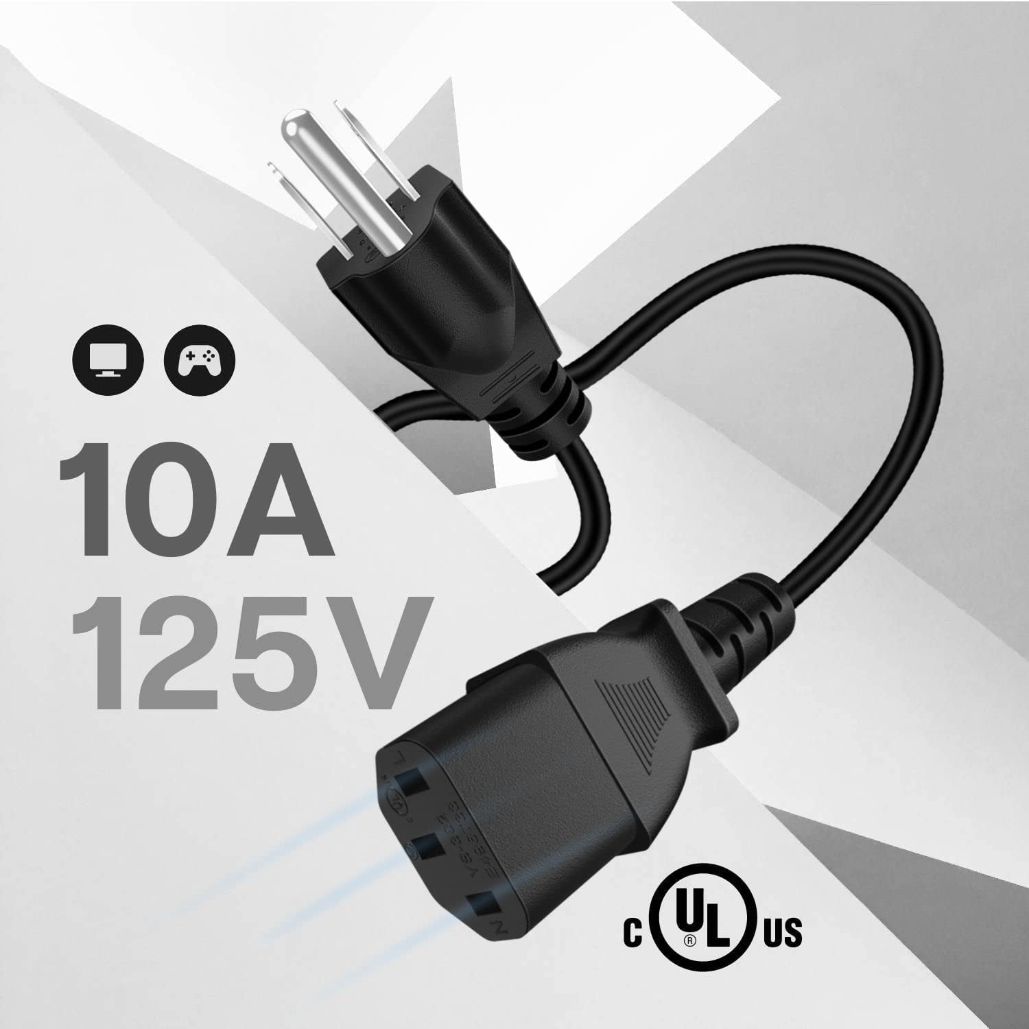 YTGRF-TNP AC Power Cable Computer Monitor Cord 3 Feet 10a 125v 3 Prong ...